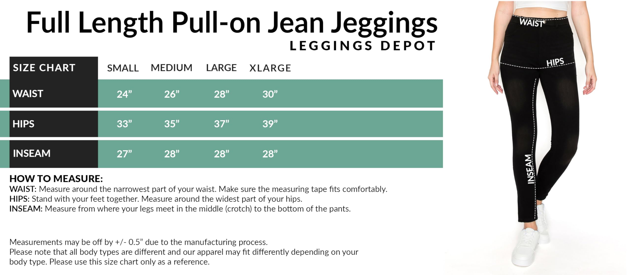 Women's Stretch Pull-on Skinny Denim Look Jean Leggings, Full Length, Faded Black, Large