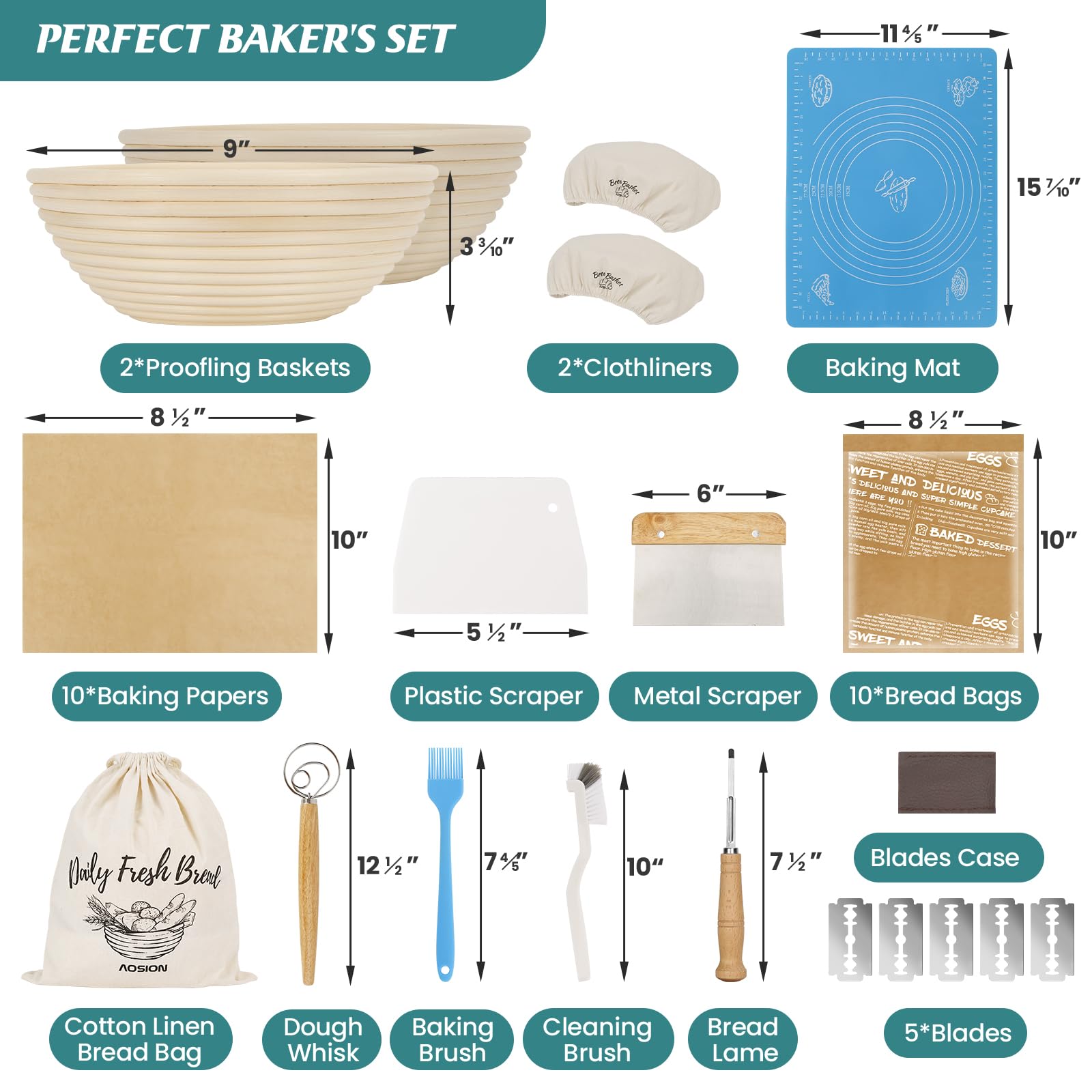 Banneton Bread Proofing Basket Set of 2,Sourdough Starter Kit,9" Round & 10" Oval,Sourdough Proofing Basket for Bread Making Kit,Bread Making Tools and Supplies,Gift for Bakers (9'' ROUND & ROUND)