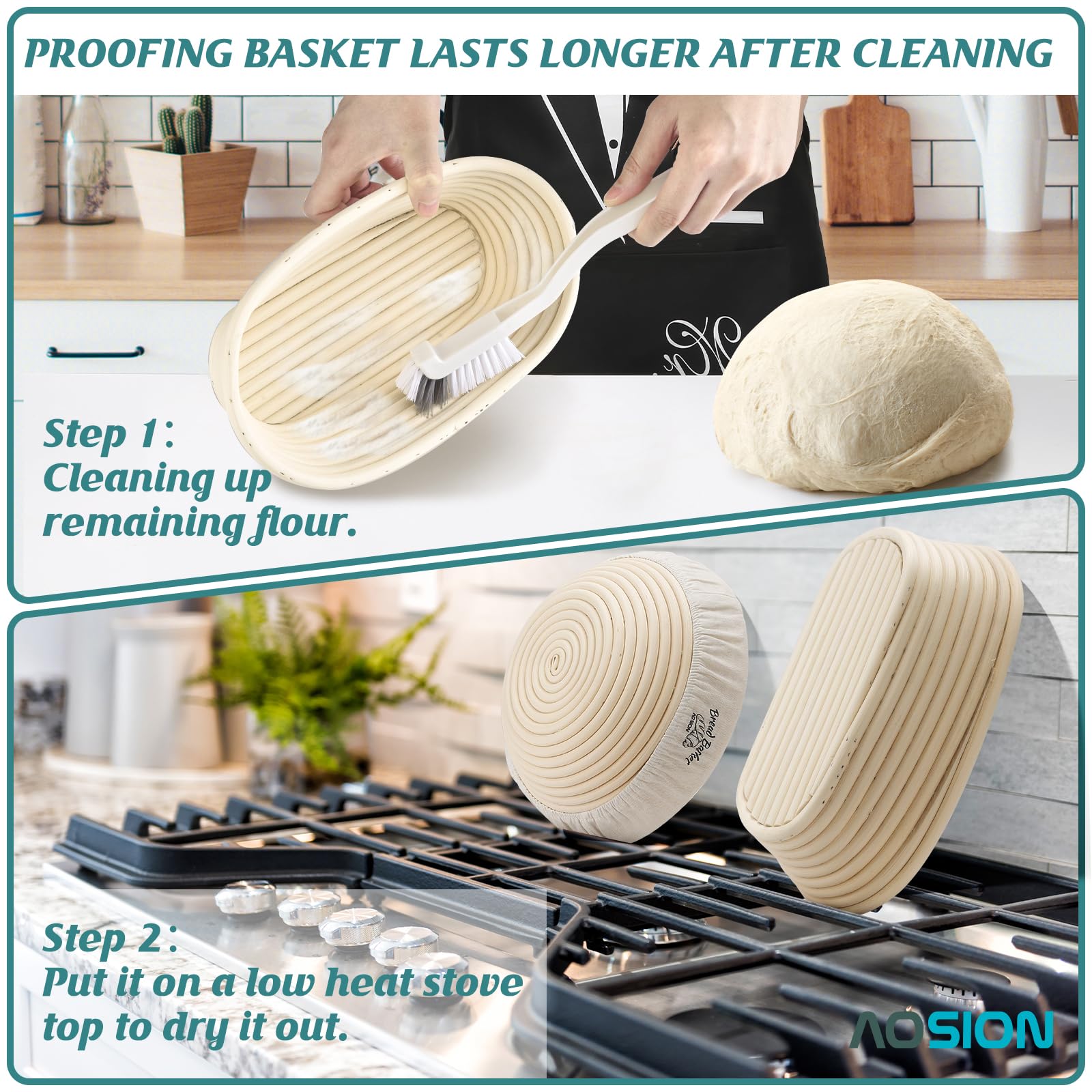 Banneton Bread Proofing Basket Set of 2,Sourdough Starter Kit,9" Round & 10" Oval,Sourdough Proofing Basket for Bread Making Kit,Bread Making Tools and Supplies,Gift for Bakers (9'' ROUND & ROUND)
