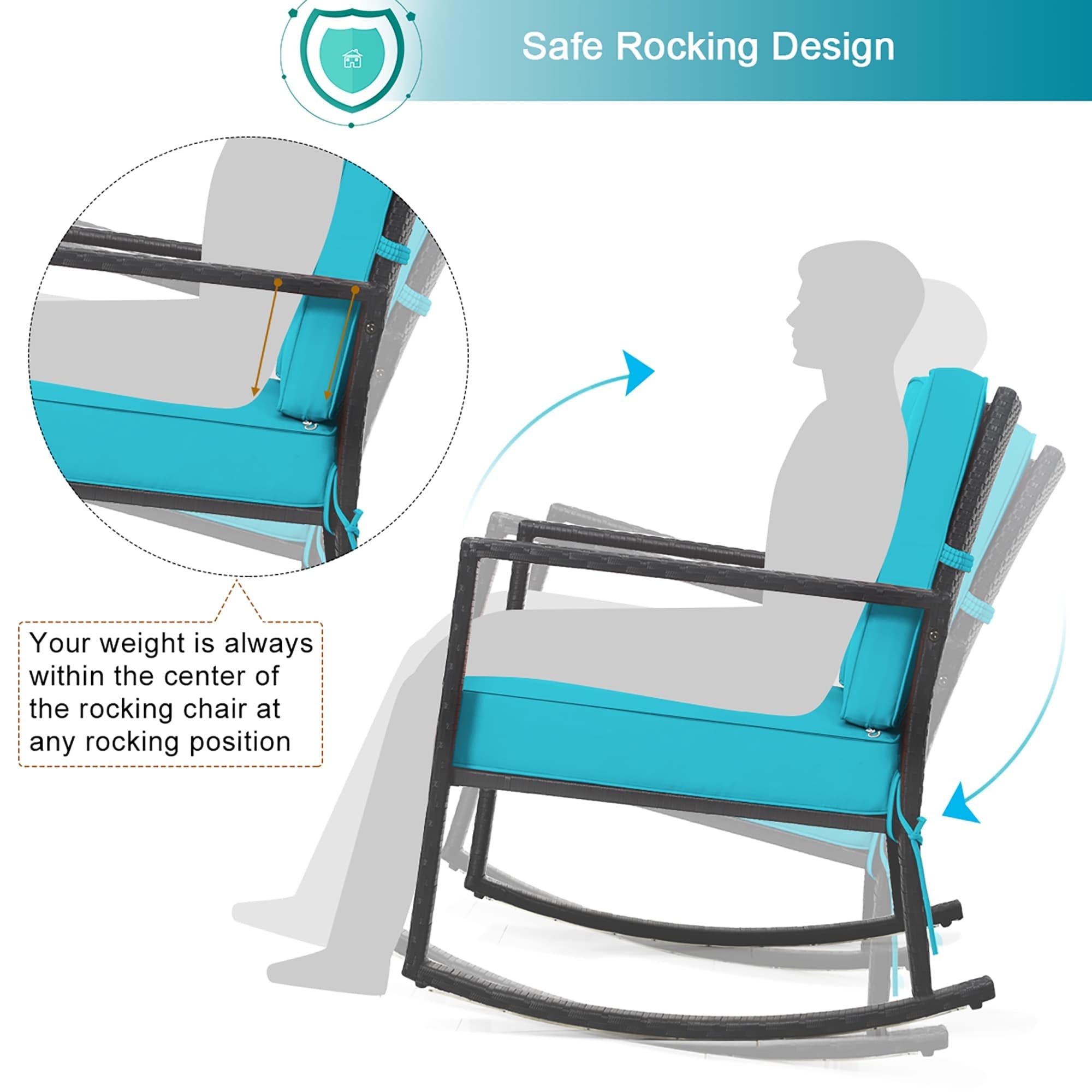 Bed Bath & Beyond Patio Rocking Chair Outdoor Glider Rattan Rocker Chair Turquoise