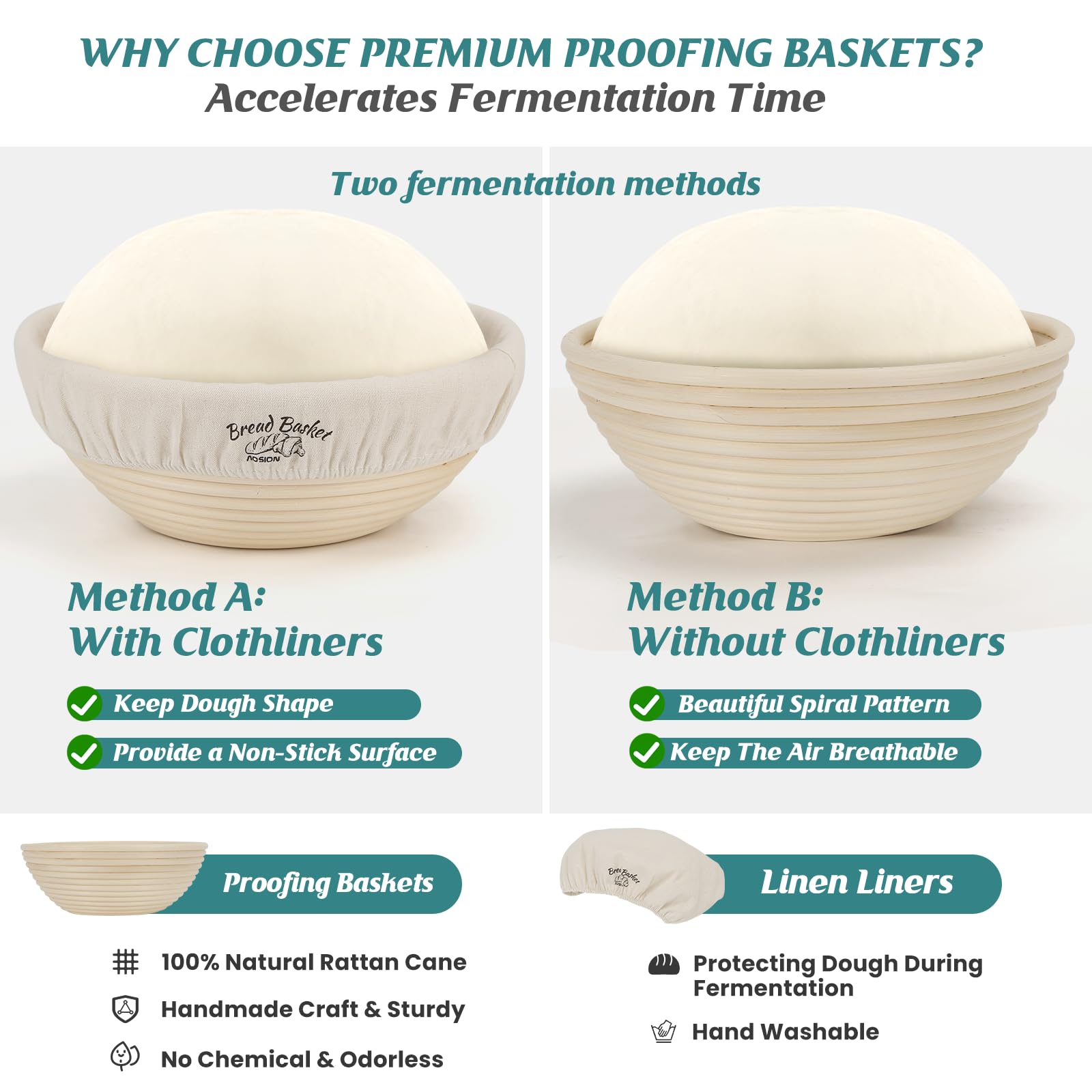 Banneton Bread Proofing Basket Set of 2,Sourdough Starter Kit,9" Round & 10" Oval,Sourdough Proofing Basket for Bread Making Kit,Bread Making Tools and Supplies,Gift for Bakers (9'' ROUND & ROUND)