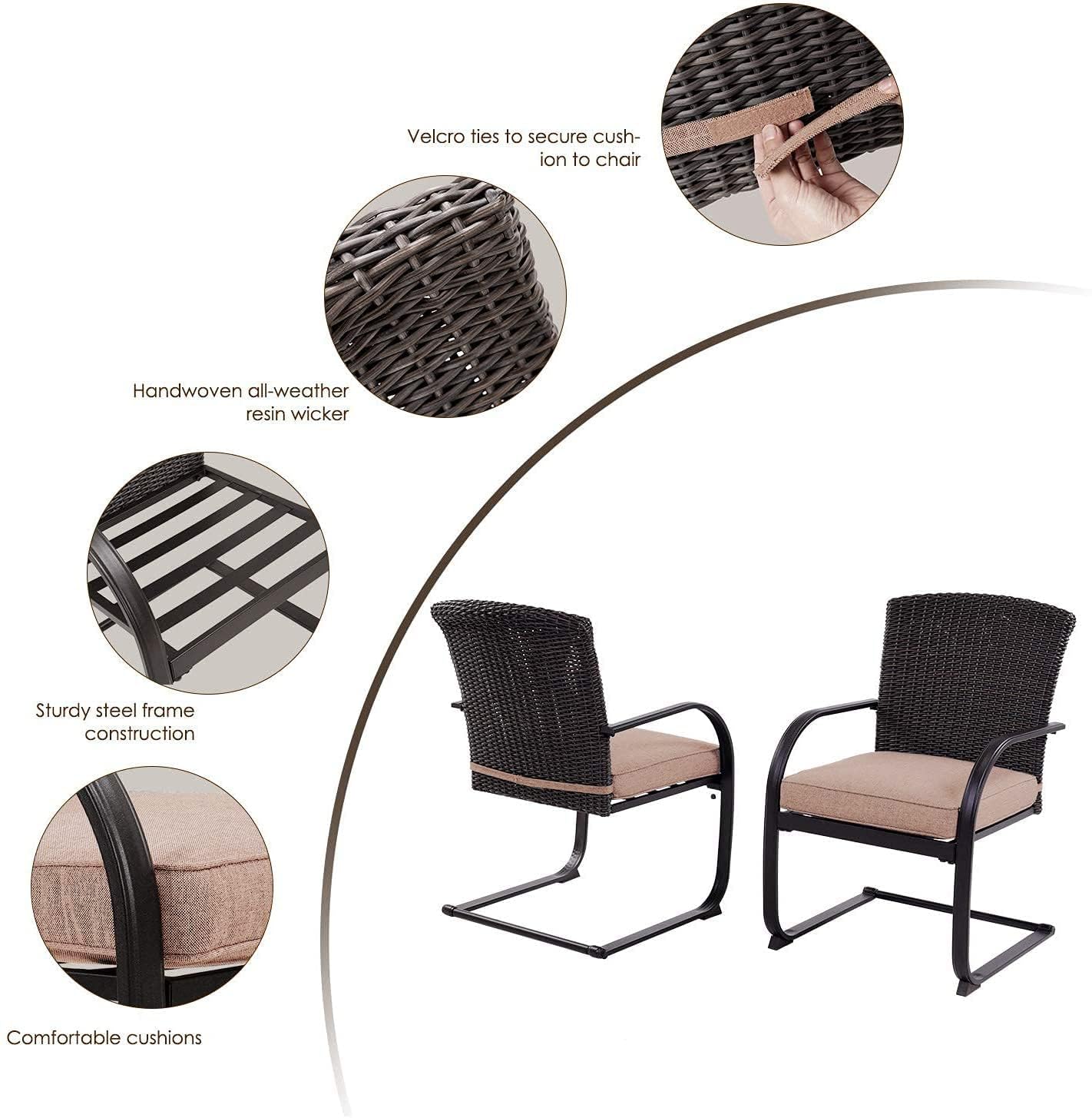 Grand patio Dining Wicker Chair Outdoor Conversation Set with Cushions 2-Piece, C-Spring Rocker Lounge Chair Set of 2 Steel Frame for Yard, Garden, Backyard, Deck, Bistro-Beige