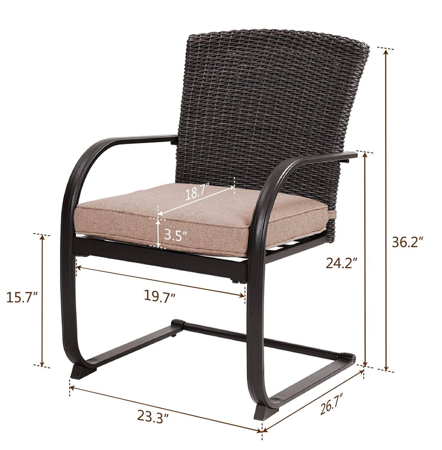 Grand patio Dining Wicker Chair Outdoor Conversation Set with Cushions 2-Piece, C-Spring Rocker Lounge Chair Set of 2 Steel Frame for Yard, Garden, Backyard, Deck, Bistro-Beige
