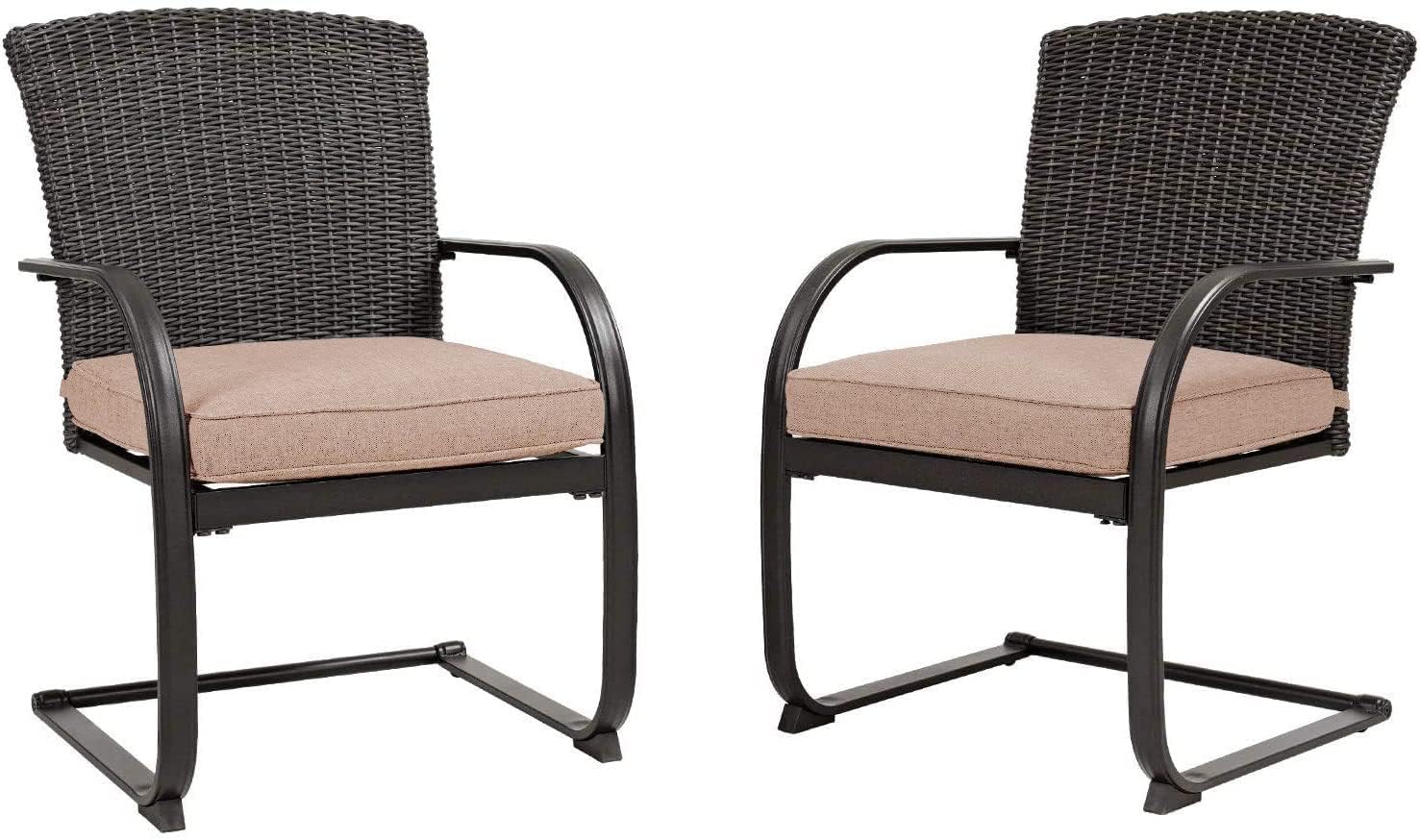 Grand patio Dining Wicker Chair Outdoor Conversation Set with Cushions 2-Piece, C-Spring Rocker Lounge Chair Set of 2 Steel Frame for Yard, Garden, Backyard, Deck, Bistro-Beige