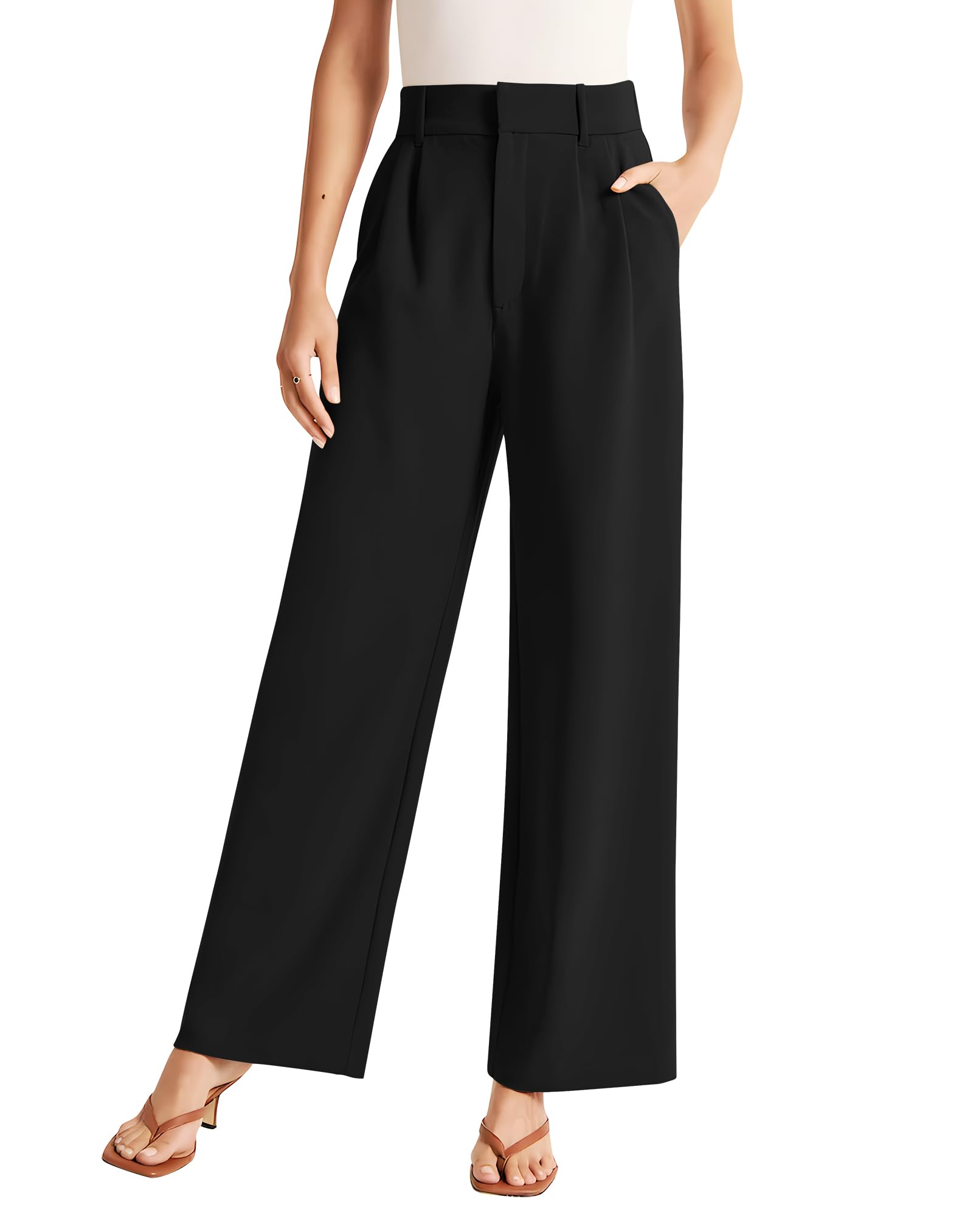 Sarin Mathews High Waisted Wide Leg Pants for Women Business Casual Dress Pant Palazzo Long Work Trousers with Pockets Black XL