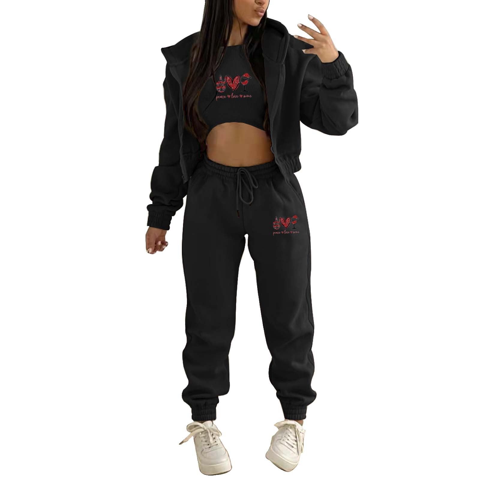 JMMSlmax Women's 3 Piece Outfits Long Sleeve Zip Cropped Sweatshirt Sweatpants Tracksuit with Tank Top Sweatsuit Lounge Sets