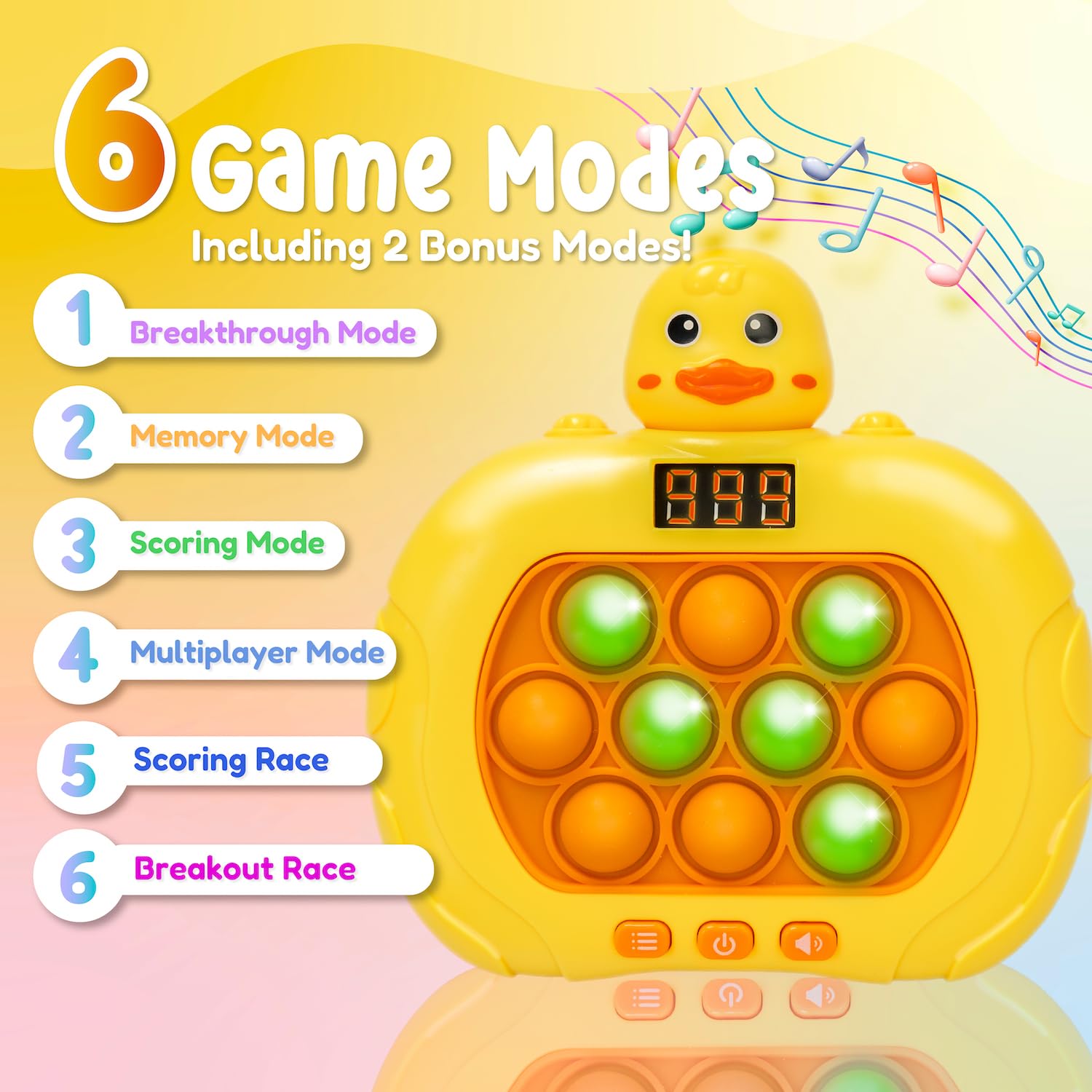 Marlo & Buzz Fast Push Game Toy with Popit Game Controller, Pop Fidget Animal with LED Screen - Sensory and Memory Console, Quick Bubble Light Toy, Pocket Games (Duck) Brown, Yellow, Pink, Blue, Red