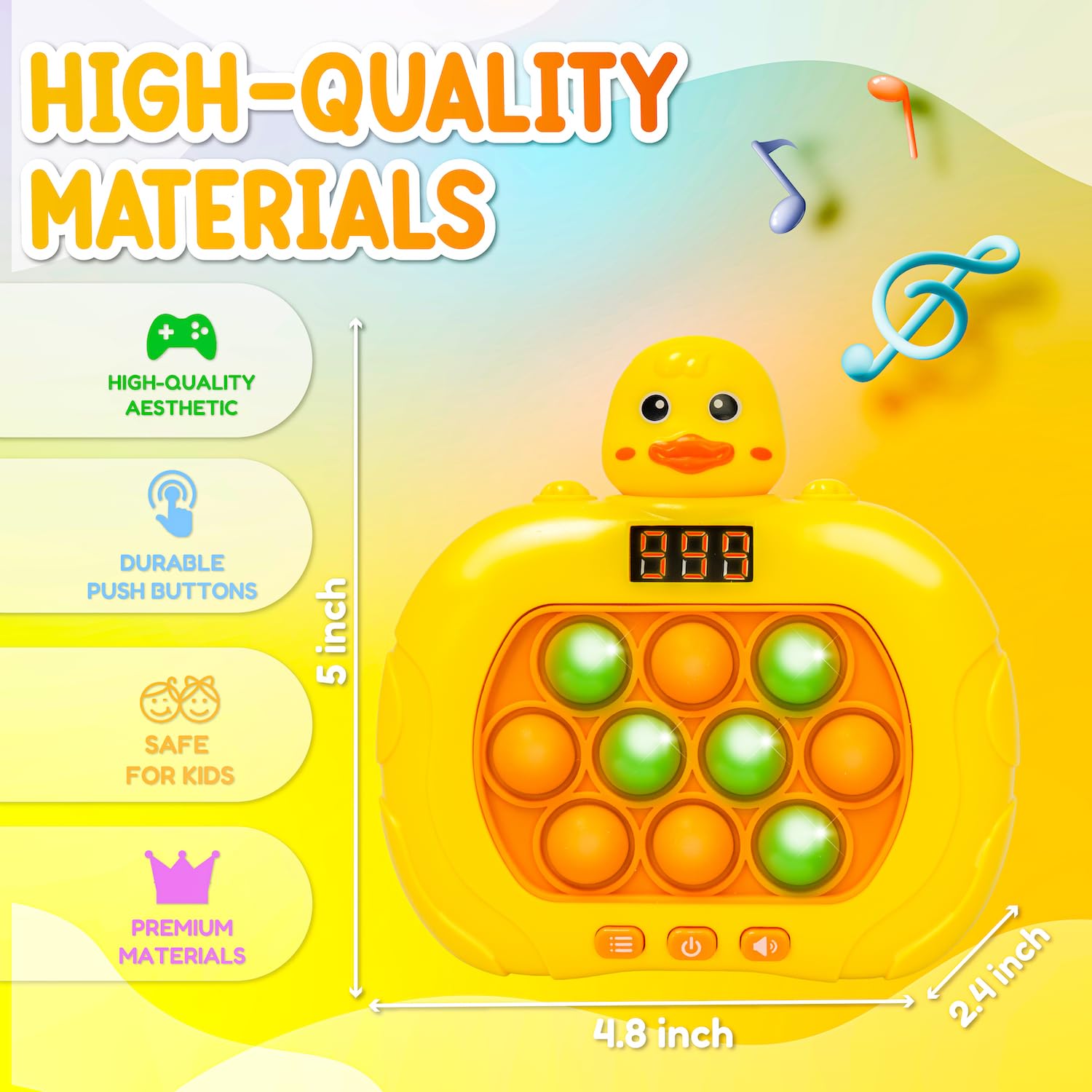 Marlo & Buzz Fast Push Game Toy with Popit Game Controller, Pop Fidget Animal with LED Screen - Sensory and Memory Console, Quick Bubble Light Toy, Pocket Games (Duck) Brown, Yellow, Pink, Blue, Red
