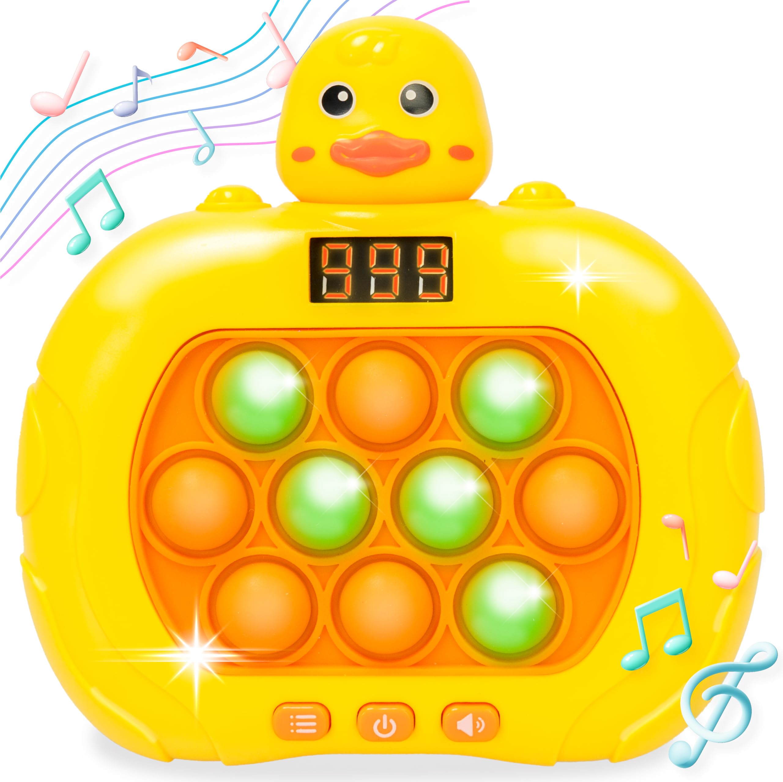 Marlo & Buzz Fast Push Game Toy with Popit Game Controller, Pop Fidget Animal with LED Screen - Sensory and Memory Console, Quick Bubble Light Toy, Pocket Games (Duck) Brown, Yellow, Pink, Blue, Red