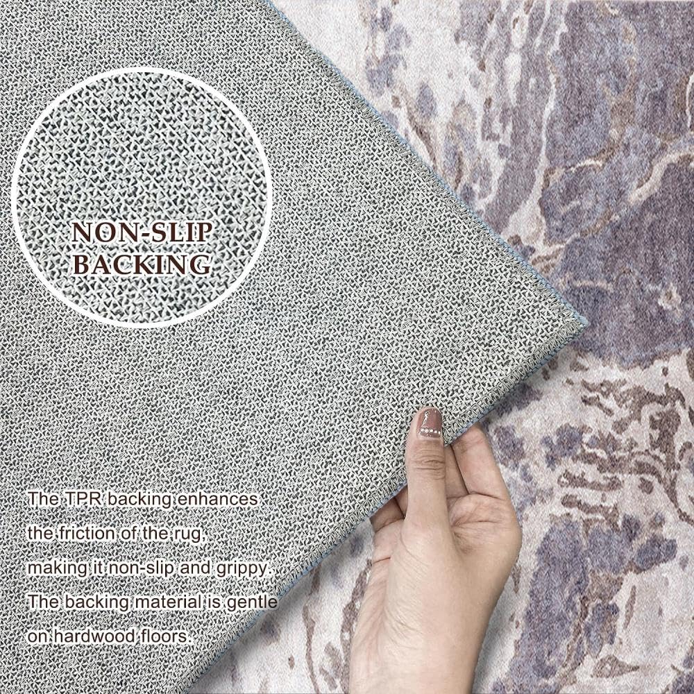Gray Marble Distressed Area Rug 5'x 7' for Living Room Bedroom, Modern Abstract Rug with Non-Slip Backing Non Shedding Stain Resistant, Machine Washable Carpet for Dining Room