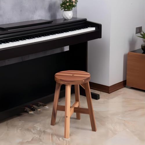 Acacia Wood Stool Round Small End Table, for Living Room Sofa Stool, Bedroom Makeup Stool, Bathroom Stool Wood 17.7" D x 11.4" W x 17.5" H, Natural Color
