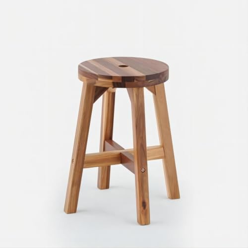 Acacia Wood Stool Round Small End Table, for Living Room Sofa Stool, Bedroom Makeup Stool, Bathroom Stool Wood 17.7" D x 11.4" W x 17.5" H, Natural Color