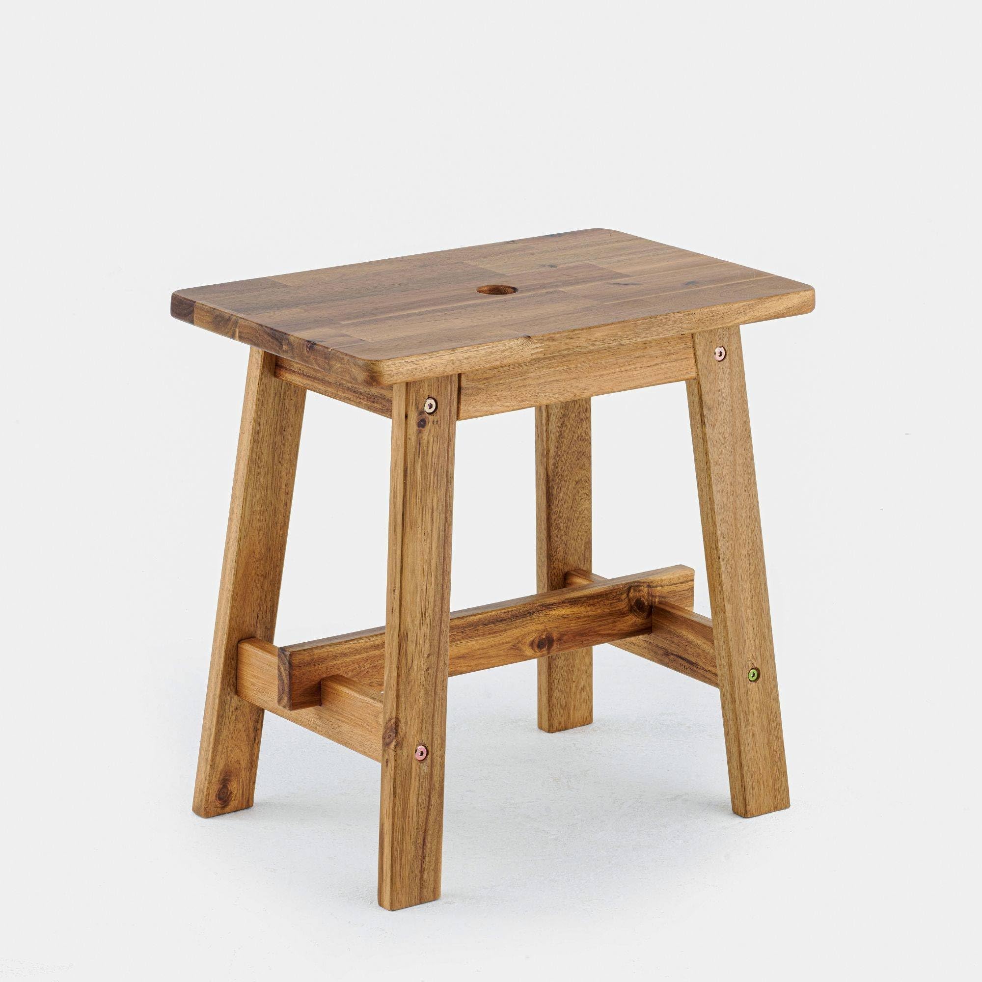 Dolonm Acacia Wood Stool Rectangle Small End Table, for Living Room Sofa Stool, Bedroom Makeup Stool, Bathroom Stool Wood 17.7" D x 11.4" W x 17.5" H, Natural