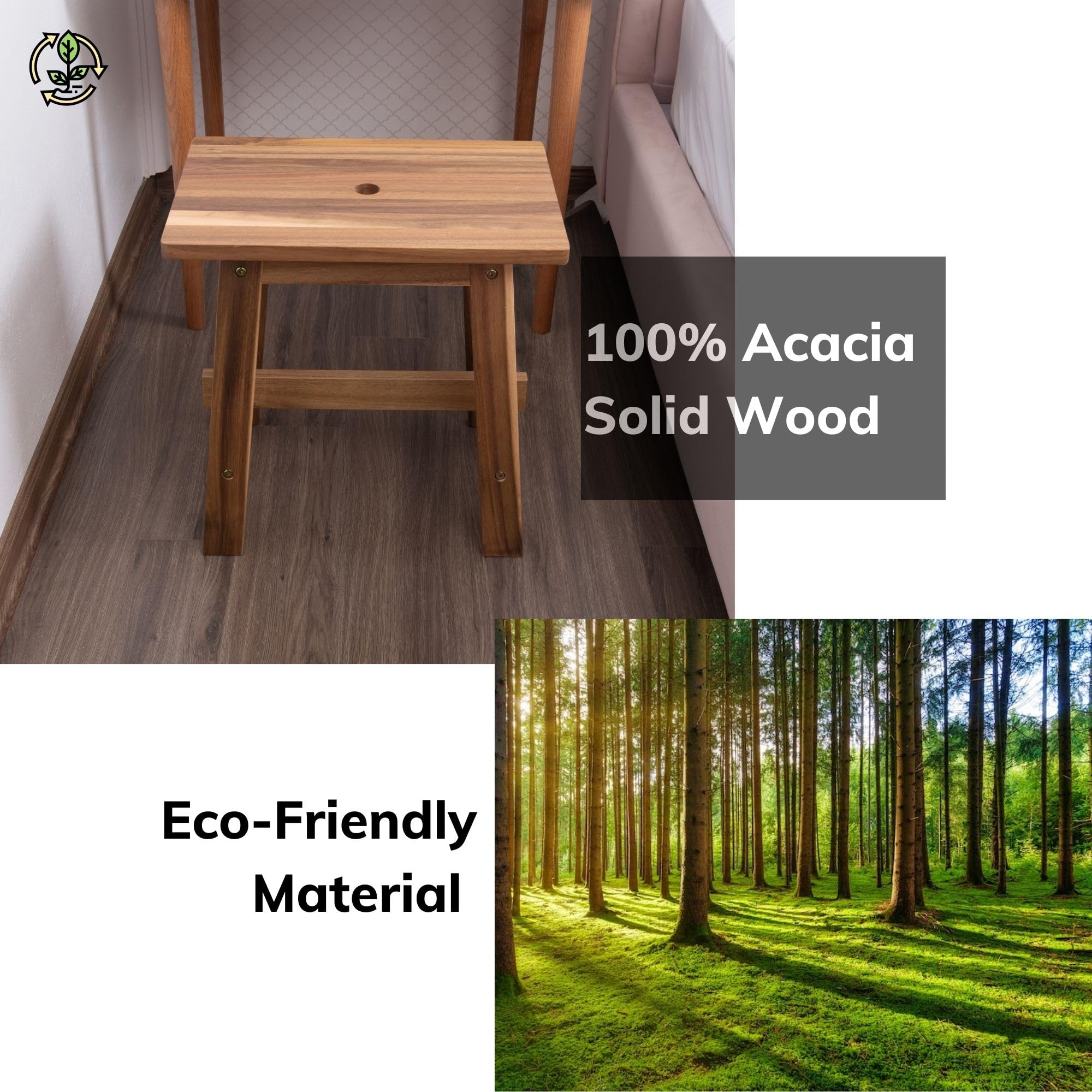 Dolonm Acacia Wood Stool Rectangle Small End Table, for Living Room Sofa Stool, Bedroom Makeup Stool, Bathroom Stool Wood 17.7" D x 11.4" W x 17.5" H, Natural