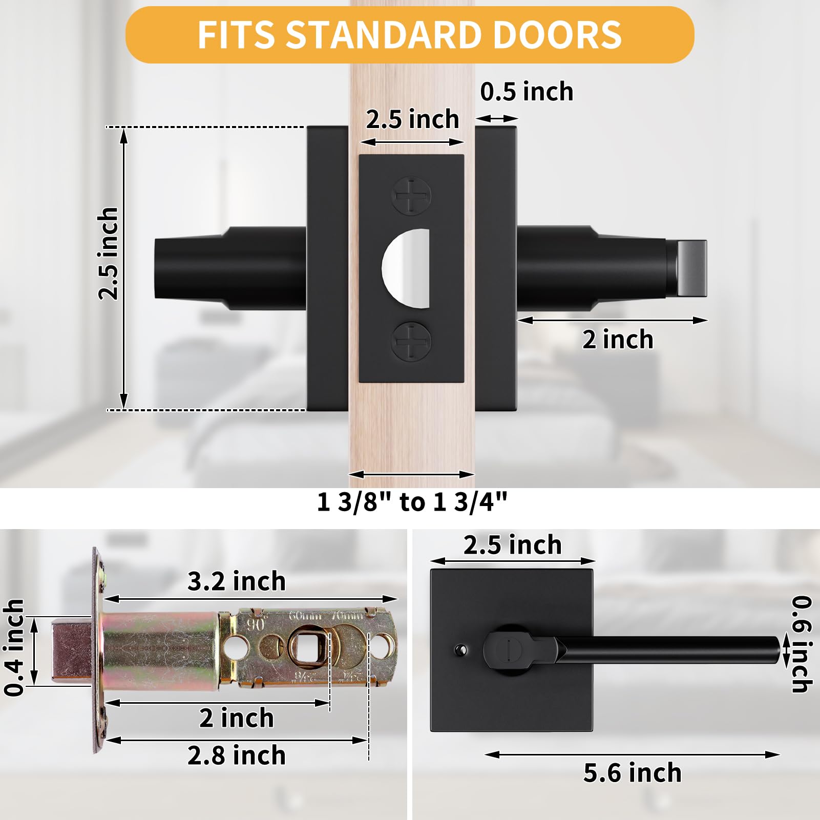 Alpacasso 7PCS Interior Door Lever Handle Lock Set from Inside Privacy Passage Bedroom Locker Door Heavy Duty Hardware Gate Hinges Spring Baseboard Stopper Knob Deadbolt Keyless for Kids Child Safety