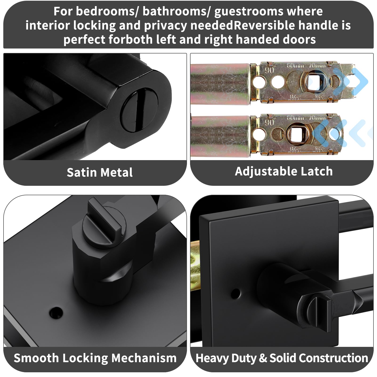 Alpacasso 7PCS Interior Door Lever Handle Lock Set from Inside Privacy Passage Bedroom Locker Door Heavy Duty Hardware Gate Hinges Spring Baseboard Stopper Knob Deadbolt Keyless for Kids Child Safety