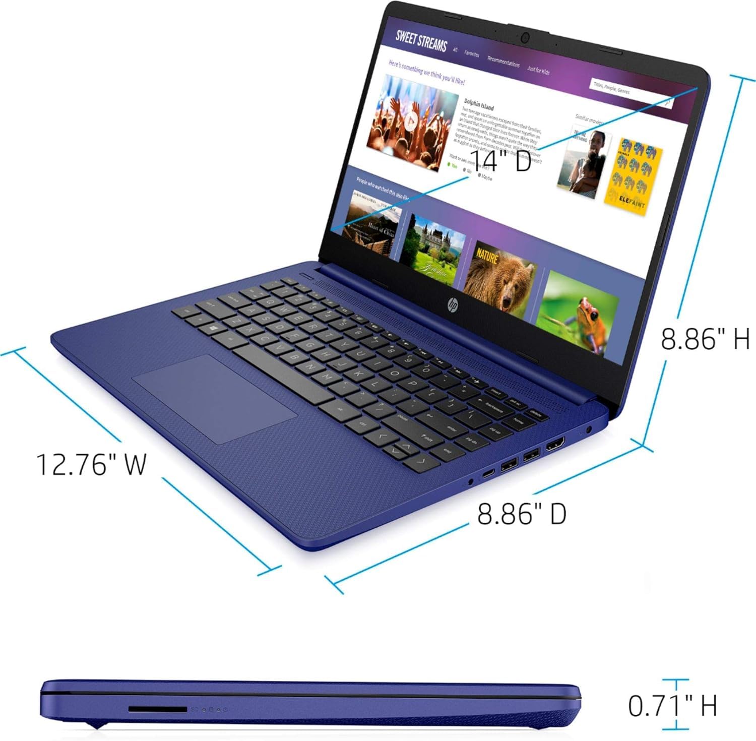 HP Stream Laptop 2023 Newest 14" HD Display, Intel Celeron N4120 Processor, 4GB RAM, 64GB EMMC, Intel UHD Graphics 600, Webcam, Wi-Fi, Bluetooth, Windows 11 Home in S Mode