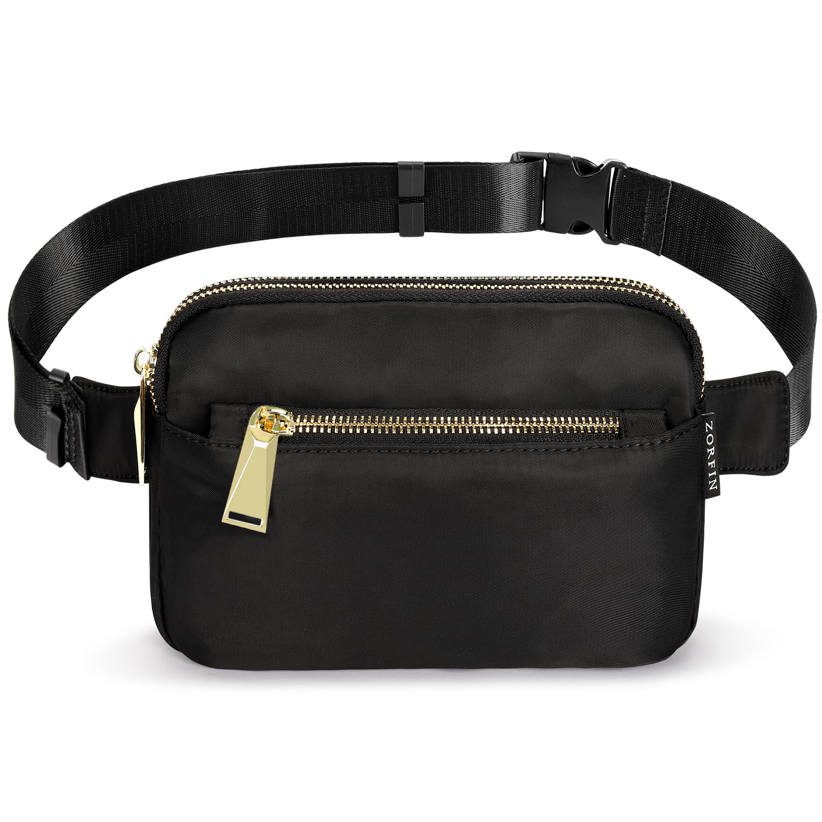 ZORFIN Fanny Packs for Women Men: Crossbody Belt Bag with Adjustable Strap - Fashion Waist Packs for Workout Running Traveling Hiking Black