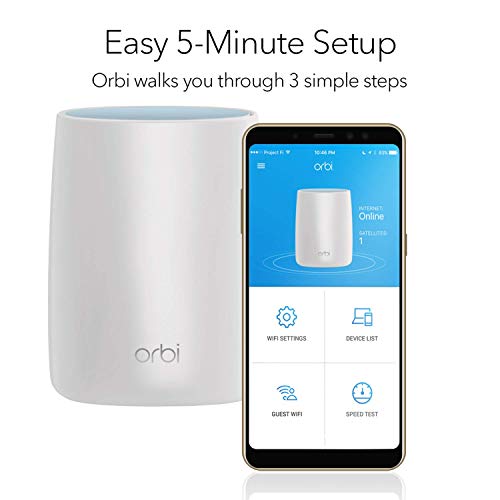 NETGEAR Orbi Tri-band Whole Home Mesh WiFi System with 3Gbps Speed (RBK50) β Router & Extender Replacement Covers Up to 5,000 sq. ft., 2-Pack Includes 1 Router & 1 Satellite White