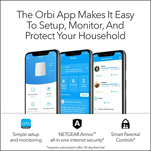 NETGEAR Orbi Tri-band Whole Home Mesh WiFi System with 3Gbps Speed (RBK50) β Router & Extender Replacement Covers Up to 5,000 sq. ft., 2-Pack Includes 1 Router & 1 Satellite White