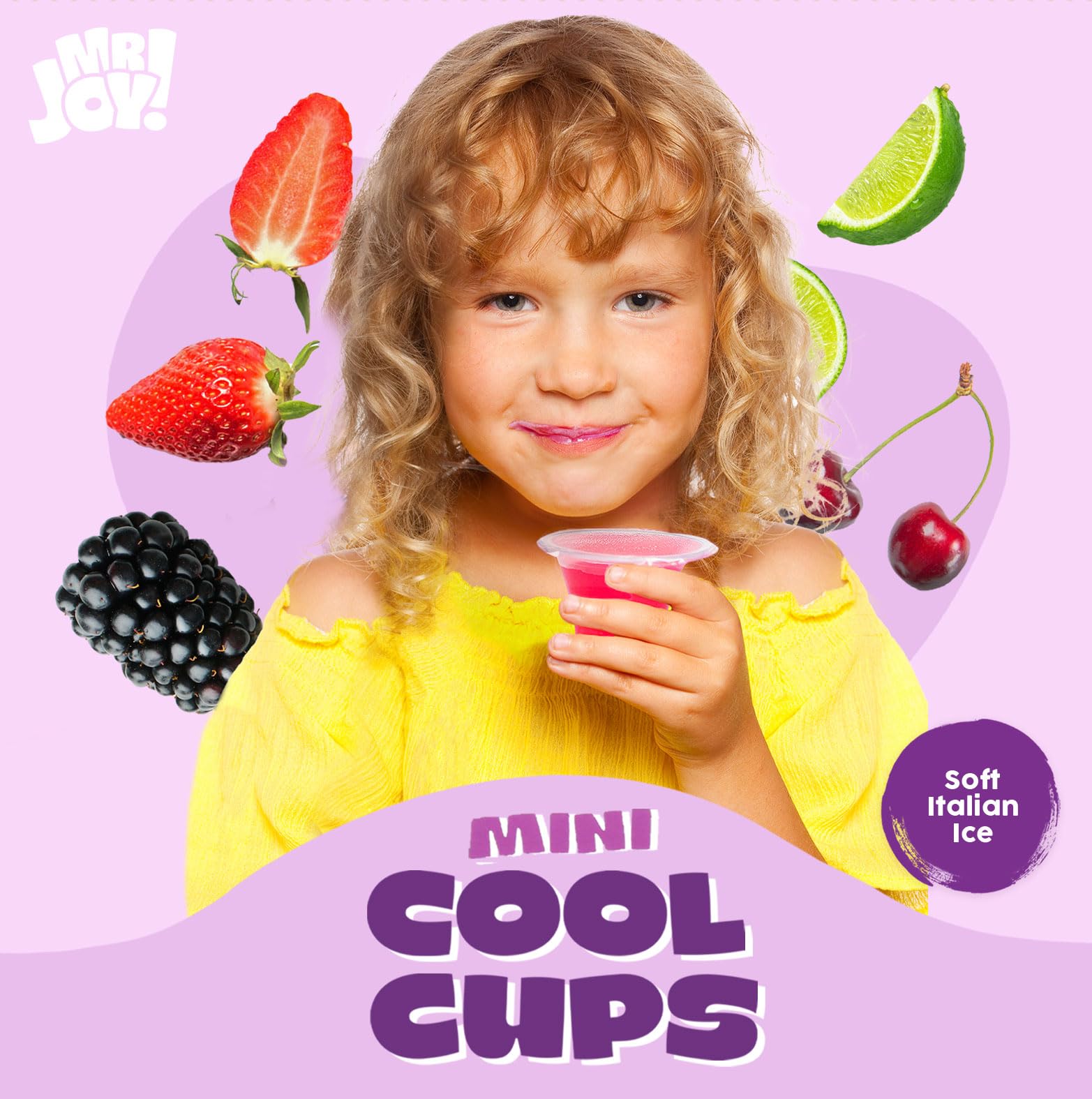 Mr. Joy Soft Italian Ices -Ships Non Frozen Assorted Flavors Mini Cool Cups Variety Pack (40 x 1.34oz) - Freeze & Enjoy - 40 Pantry-safe Mini Italian Ices Dessert Cups (1 Box (40 Cups))