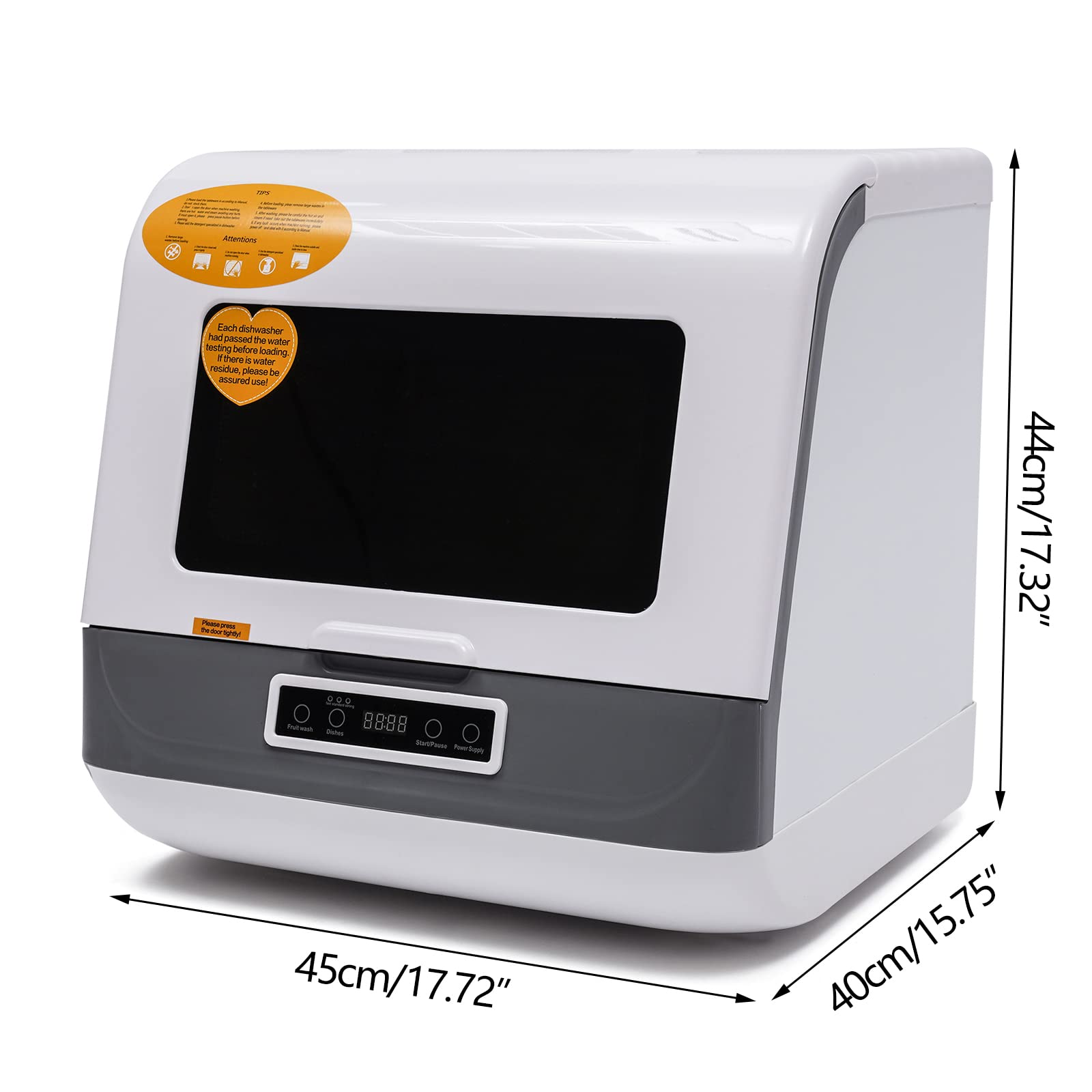 HuaShuani Countertop Dishwasher, Mini Portable Compact Dishwasher, No Installation, with Air Drying Function, Built-in 9L/2.37 Gallon Tank (12-20 Utensils), 4 Wash Programs, 360° Spray Clean, White