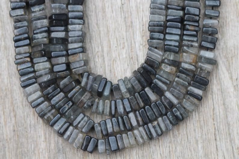 Natural Black ROUTILE Quartz heishi Faceted Beads 4 MM - 5 MM 8 inch Long String Jewelry Making Gemstone Beads for Necklace Bracelet