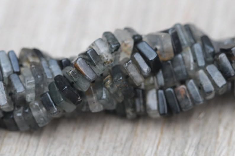 Natural Black ROUTILE Quartz heishi Faceted Beads 4 MM - 5 MM 8 inch Long String Jewelry Making Gemstone Beads for Necklace Bracelet