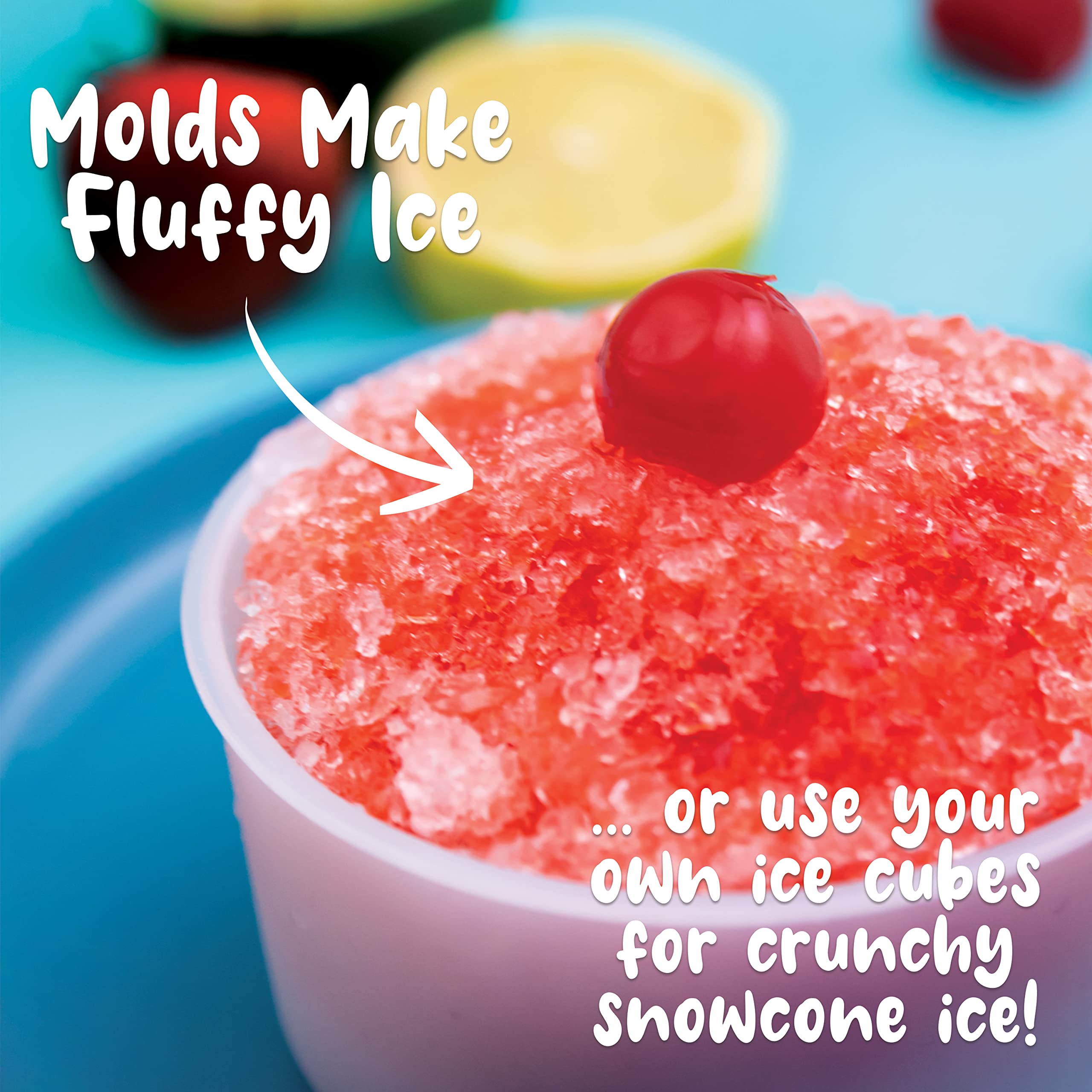 Hawaiian Shaved Ice Snow Cone and Shaved Ice Machine with Blade Adjustment Knob and 5 Reusable Plastic Ice Cups Bundled with 3 Flavor Quart Pack of Cherry, Grape, and Blue Raspberry