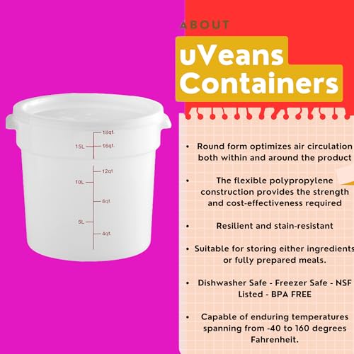uVeans COMBO PACK Round Food Storage Containers With Lids - 18 Quart Food Storage Set - 4 Containers, 4 Lids