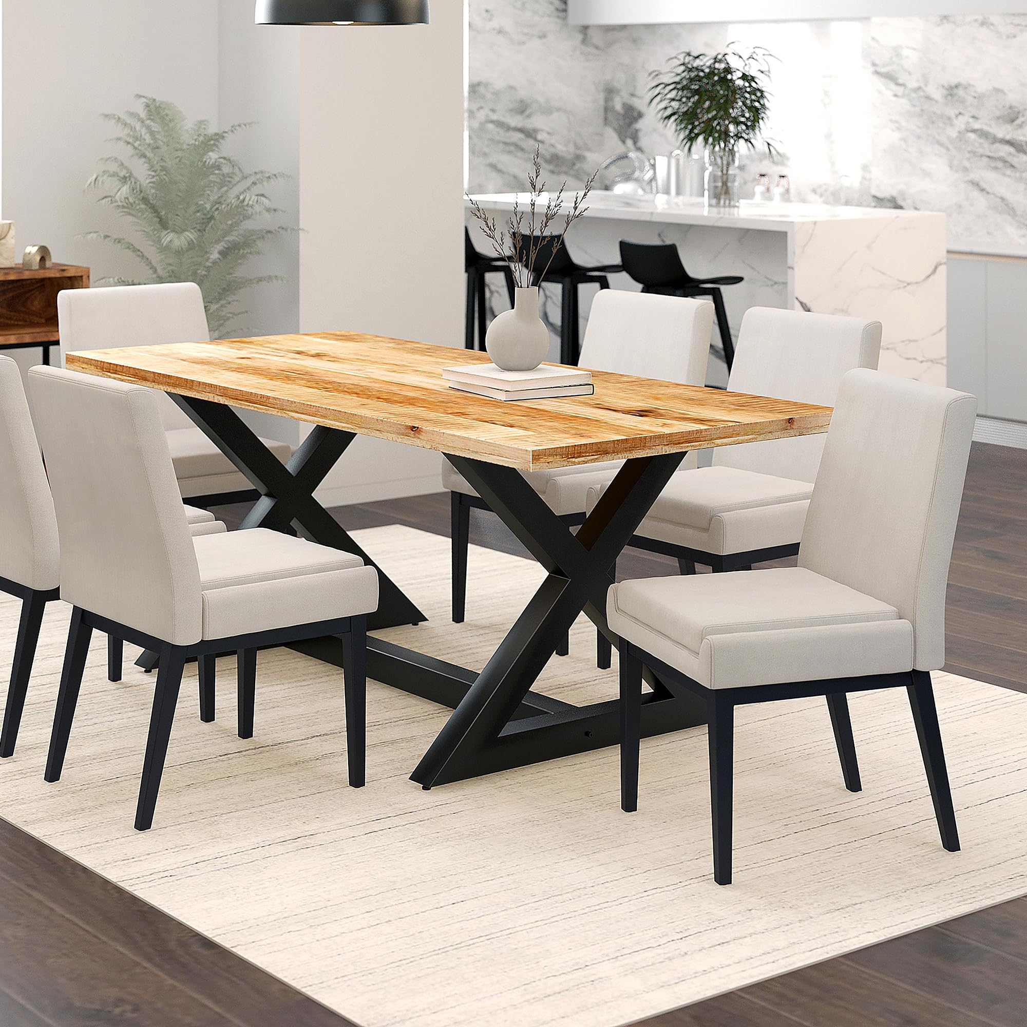 !nspire Contemporary Fabric and Metal Dining Chair, Set of 2 - Beige and Black