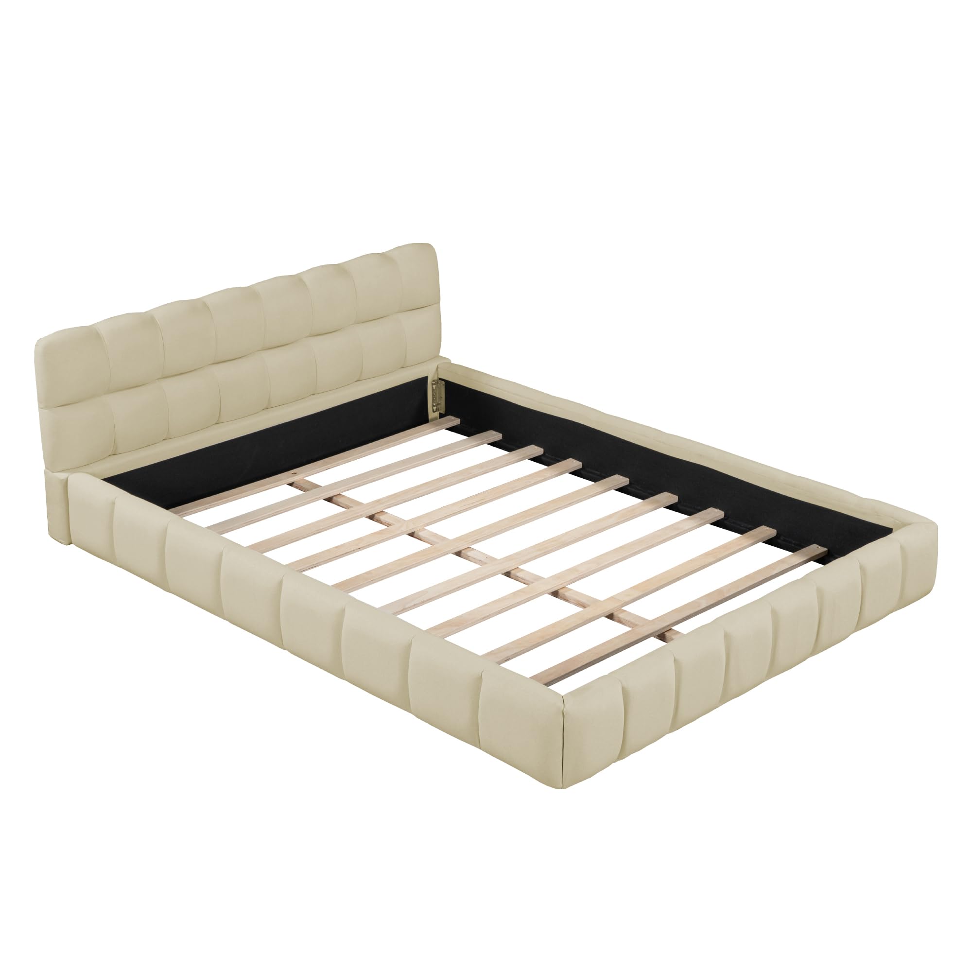 Eafurn Queen Size Bed Frame, Modern Upholstered Bed Frame with Tufted Headboard, Heavy Duty Platform Bed with Wood Slat Support, Grounded Bed with Solid Frame Noise Free, No Box Spring Needed