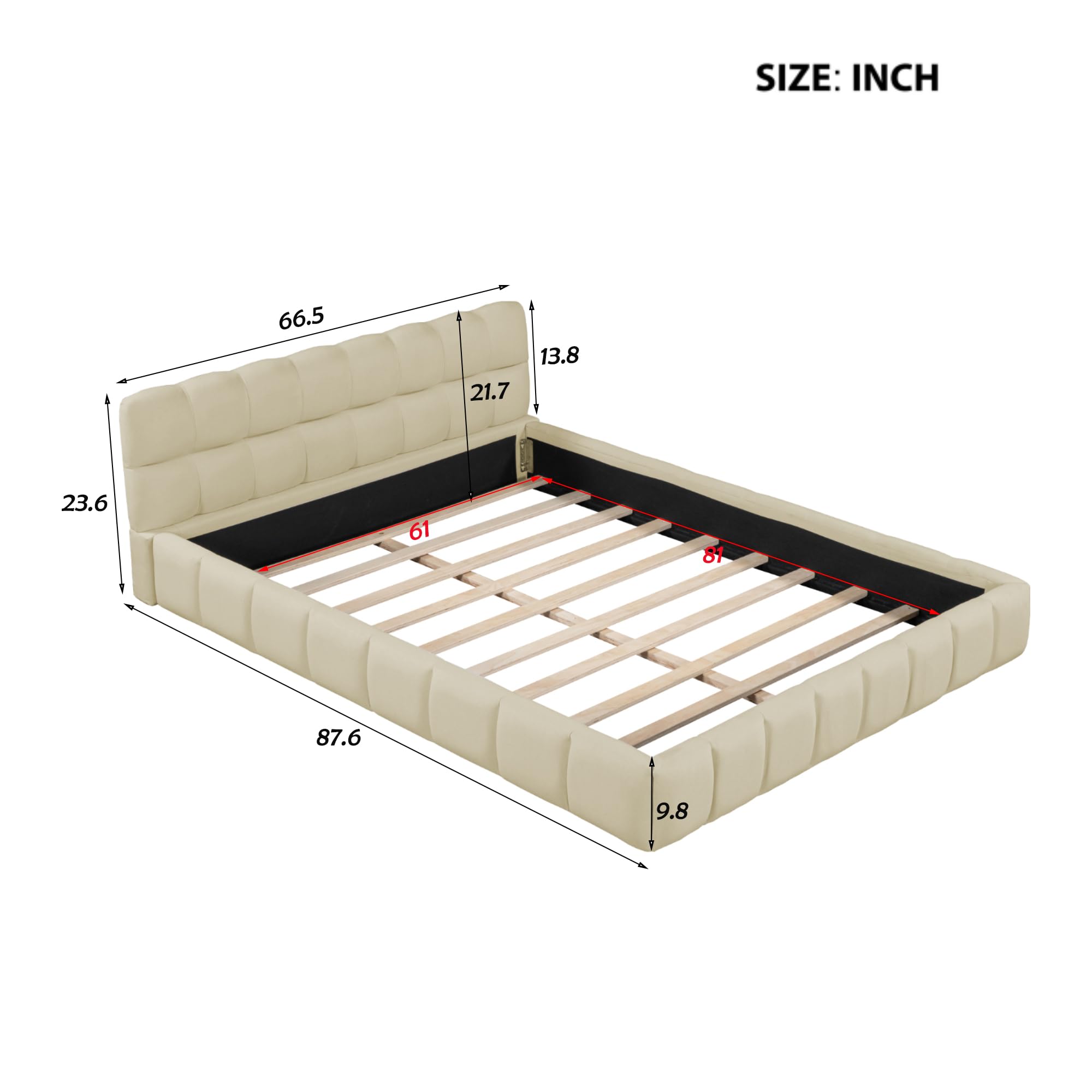 Eafurn Queen Size Bed Frame, Modern Upholstered Bed Frame with Tufted Headboard, Heavy Duty Platform Bed with Wood Slat Support, Grounded Bed with Solid Frame Noise Free, No Box Spring Needed