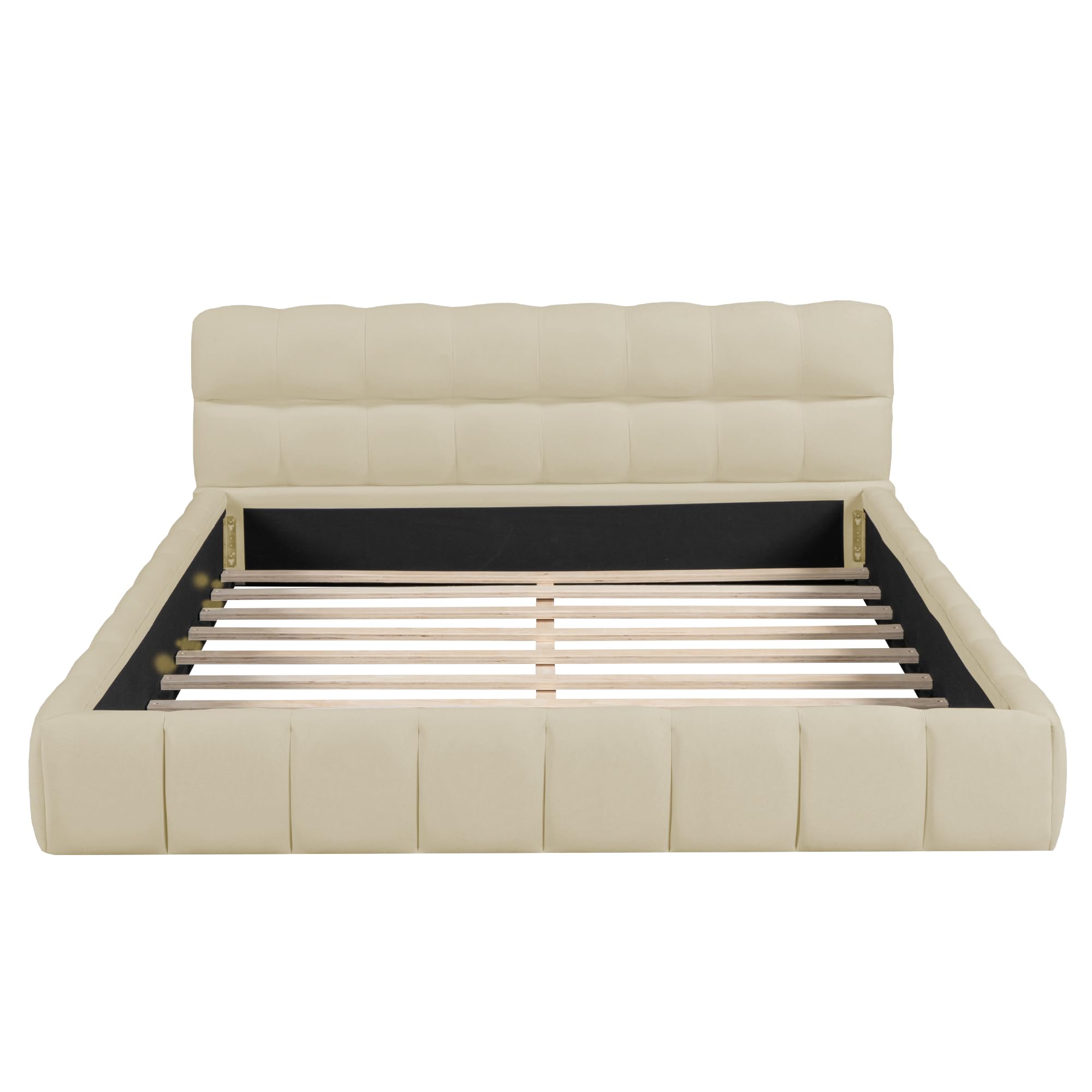 Eafurn Queen Size Bed Frame, Modern Upholstered Bed Frame with Tufted Headboard, Heavy Duty Platform Bed with Wood Slat Support, Grounded Bed with Solid Frame Noise Free, No Box Spring Needed
