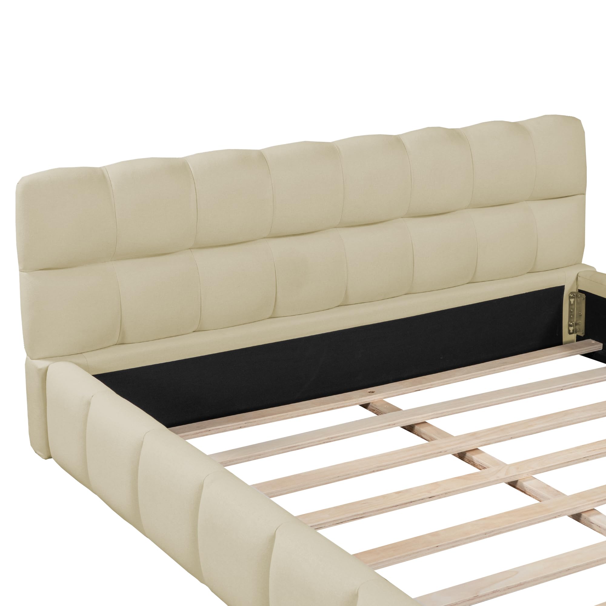 Eafurn Queen Size Bed Frame, Modern Upholstered Bed Frame with Tufted Headboard, Heavy Duty Platform Bed with Wood Slat Support, Grounded Bed with Solid Frame Noise Free, No Box Spring Needed
