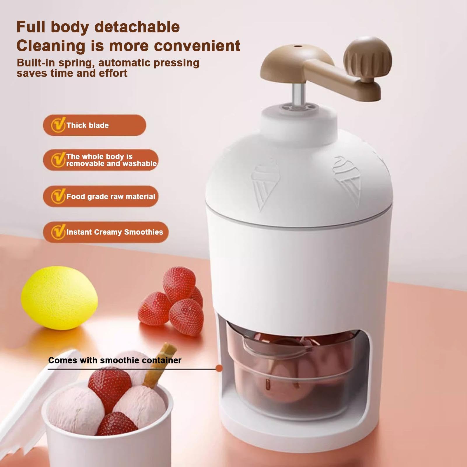 INLIMA Ice Slushie Maker Machine, Hand Crank Ice Shaver Machine, Shaved Ice Maker Machine, Shaved Ice Machine, Crushed Ice Machine for Snow Cones, Cocktails and Flavored Snacks