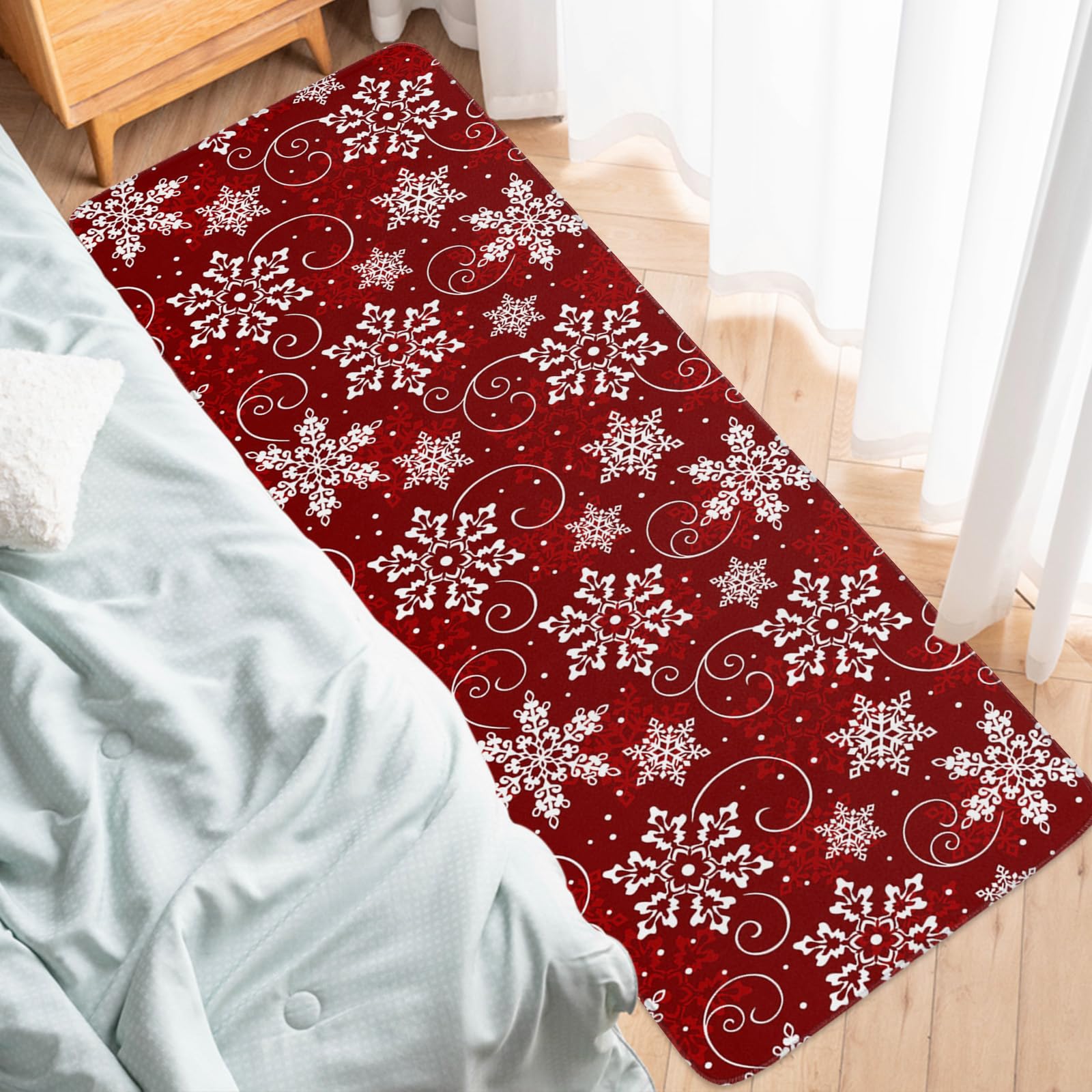 Briskdecor Kitchen Rugs - Winter Christmas Snowflake Red Cushioned Anti Fatigue Comfort Standing Kitchen Rugs for Floors, Non-Skid Waterproof Kitchen Mat, 20"x24"+20"x48"