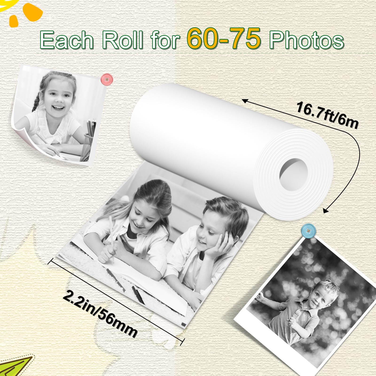 PROGRACE 6 Rolls Thermal Print Paper for Kids Instant Print Camera - Refill Print Paper Set for Kids Camera Inkless Paper for Most Kids Instant Camera 57 x 30 mm BPA Free