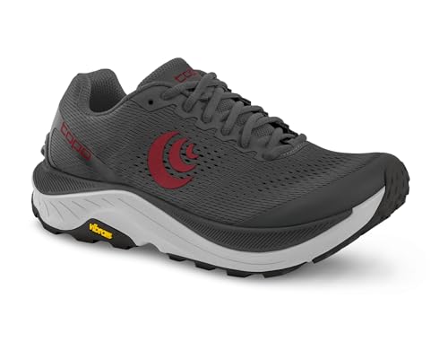 Topo Athletic Men's Lightweight Comfortable 5MM Drop Ultraventure 3 Trail Running Shoes, Athletic Shoes for Trail Running, Grey/Red, Size 14