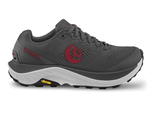 Topo Athletic Men's Lightweight Comfortable 5MM Drop Ultraventure 3 Trail Running Shoes, Athletic Shoes for Trail Running, Grey/Red, Size 14