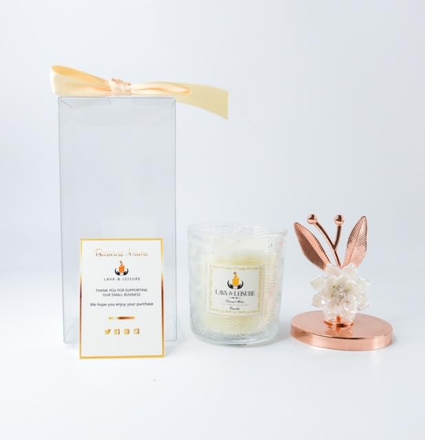 Lava & Leisure Luxury Scented Candles, 7 oz. Glass Vessel, Cotton Wick, Soy Wax, Gift Box, Vanilla Scented, Candles for Home, 45 Hours Long Burning Candle, Decorative Candles, and Aesthetic Candles