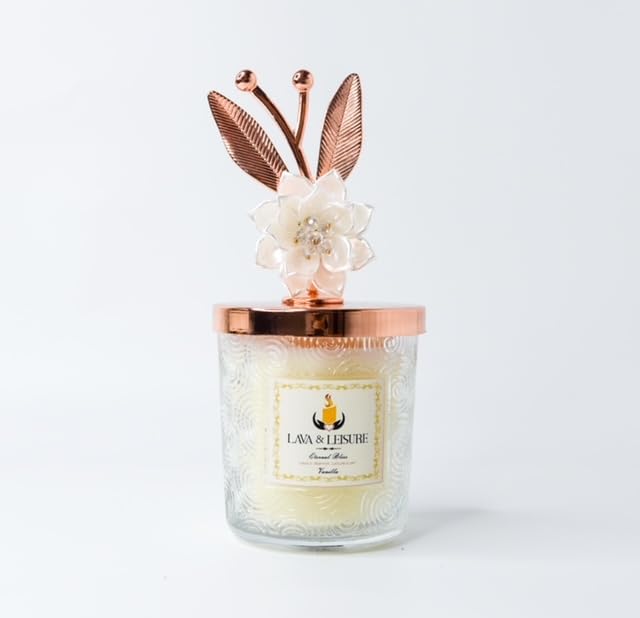 Lava & Leisure Luxury Scented Candles, 7 oz. Glass Vessel, Cotton Wick, Soy Wax, Gift Box, Vanilla Scented, Candles for Home, 45 Hours Long Burning Candle, Decorative Candles, and Aesthetic Candles