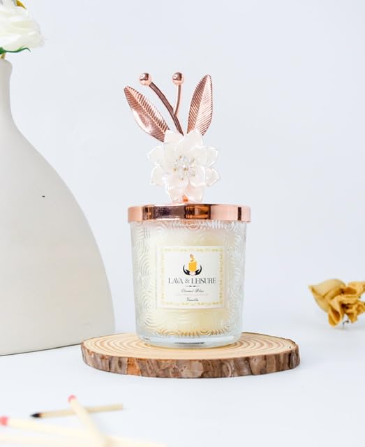 Lava & Leisure Luxury Scented Candles, 7 oz. Glass Vessel, Cotton Wick, Soy Wax, Gift Box, Vanilla Scented, Candles for Home, 45 Hours Long Burning Candle, Decorative Candles, and Aesthetic Candles