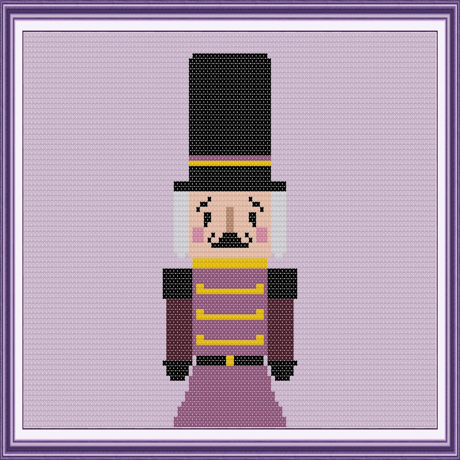 Howie's Needlepoint Cross Stitch Kits, 14CT Stamped Starter Kits for Beginners, Needlepoint Kits for Kids and Adults(Cute-Lavender-Nutcracker, 10.6 x 7.5 Inch)