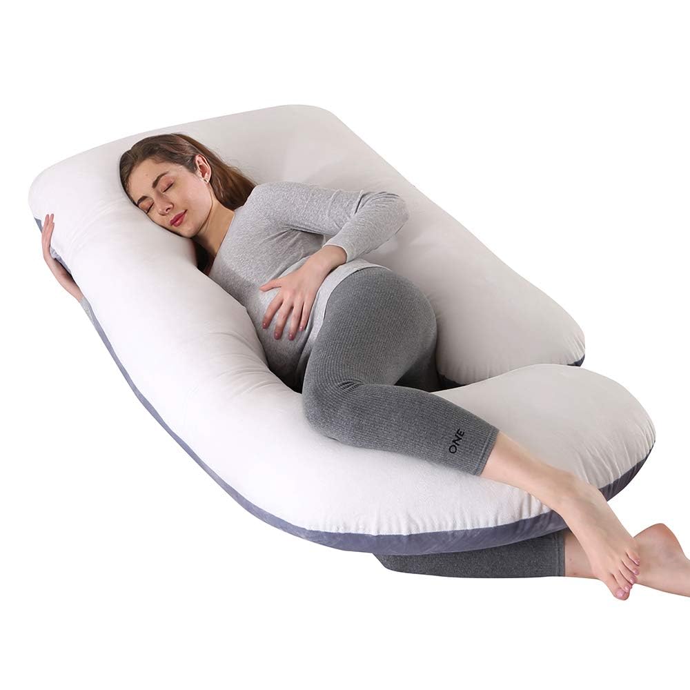 yoyomax J-Shaped Pregnancy Pillows, Full Body Maternity Pillow Memory Foam Pregnancy Pillow with Removable Velvet Cover, 57 Inch Pregnancy Pillows for Sleeping-GREYWHITE