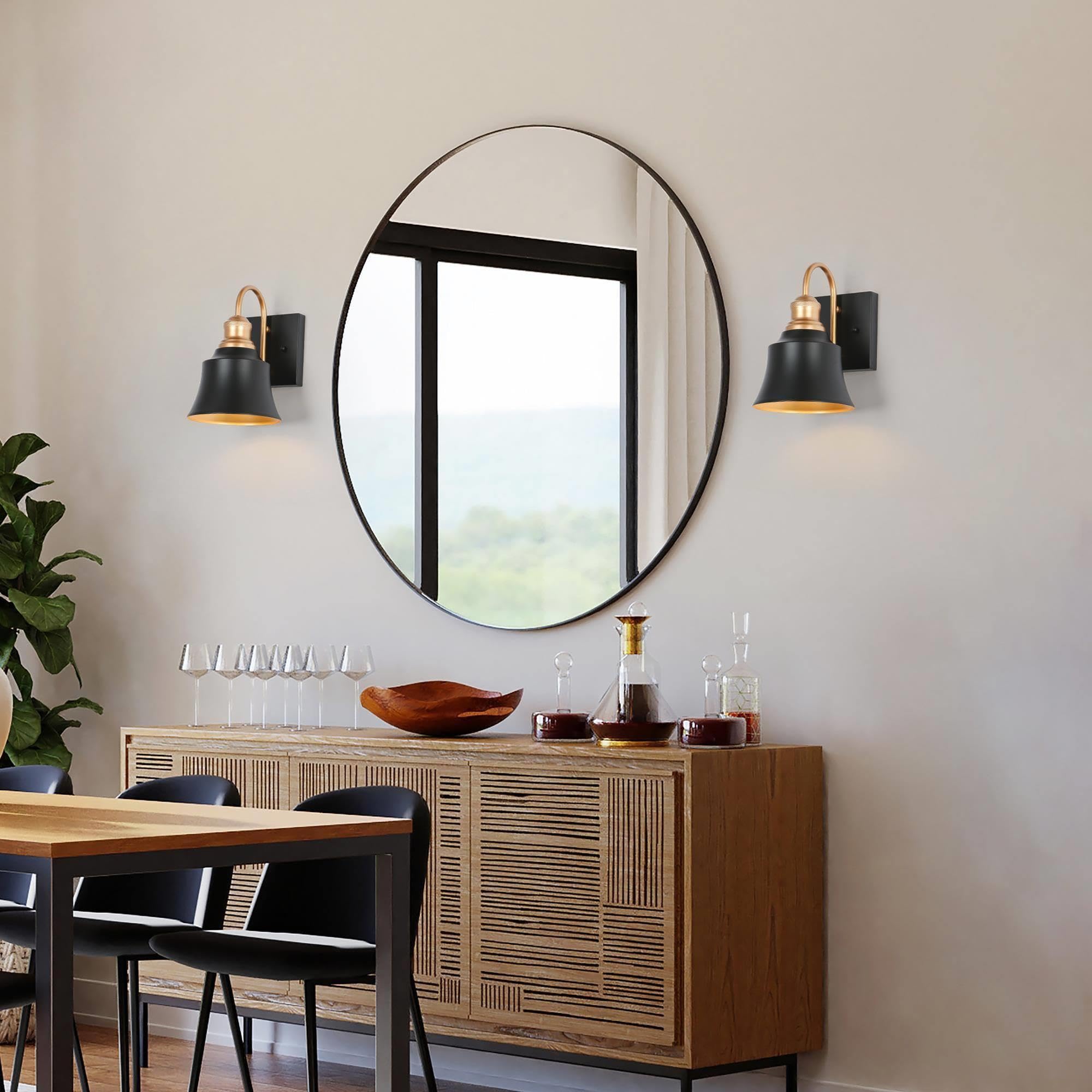 classy leaves Black Wall Sconces, Modern Farmhouse Sconce Wall Lighting Metal Shade Wall Mount Sconce Light Fixtures for Bedroom Mirror Living Room Matte Black and Dark Gold Finish