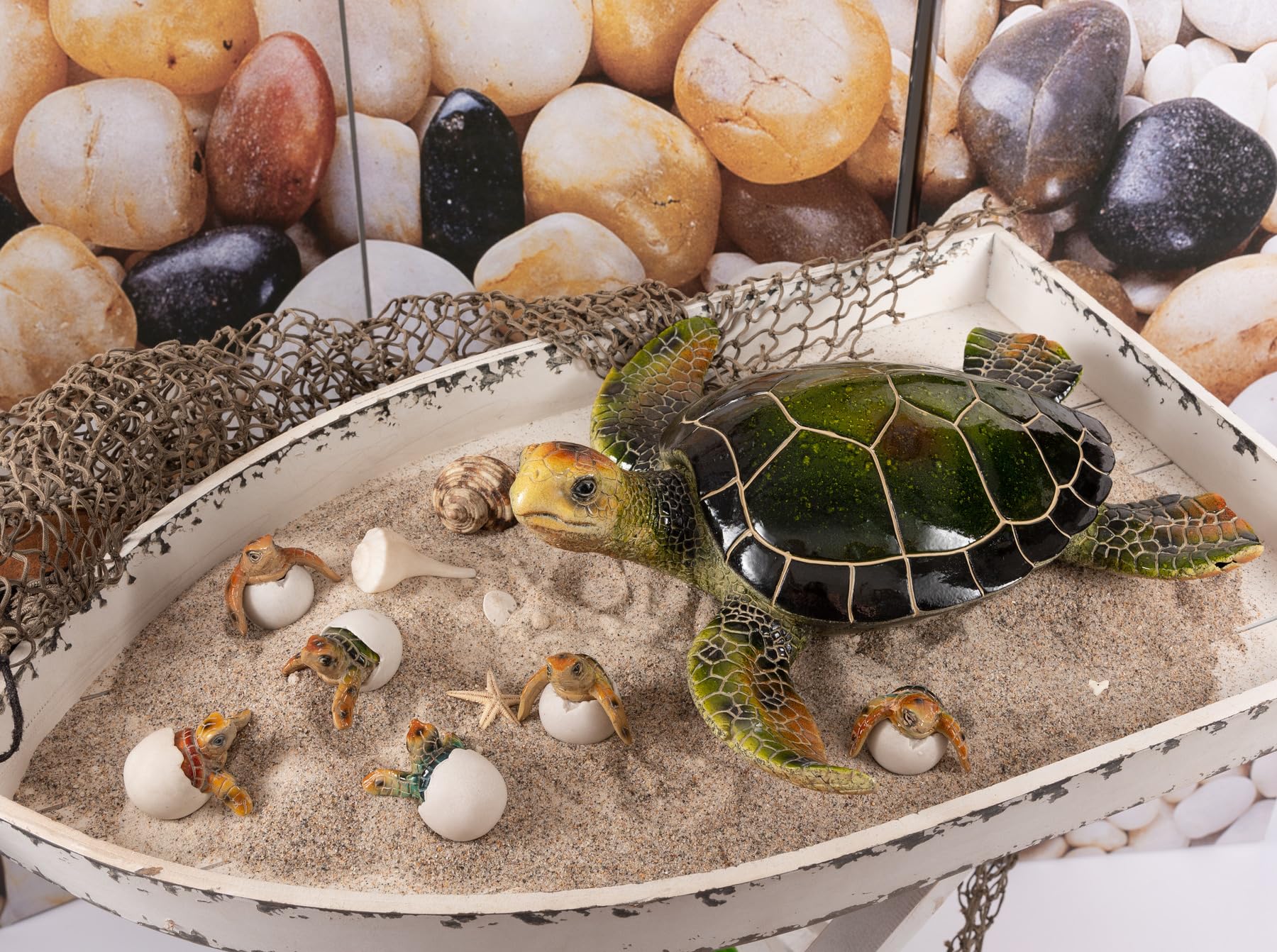 Corner Merchant Sea Turtle Statue Garden Decor Tabletop Display and Wall Hanging Sea Turtle Sculpture Measures 16 in x 15 in (Green)