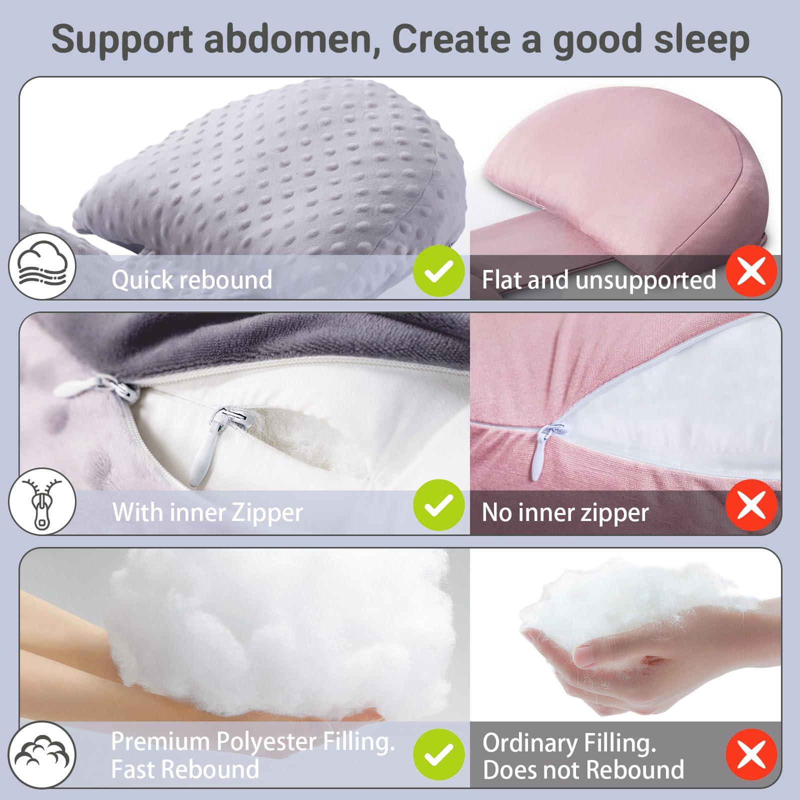 neexan Pregnancy Sleeping Pillow, Soft Pregnancy Wedge Pillow for Tummy, Back and Leg Support, Adjustable Pillowcase (Grey)
