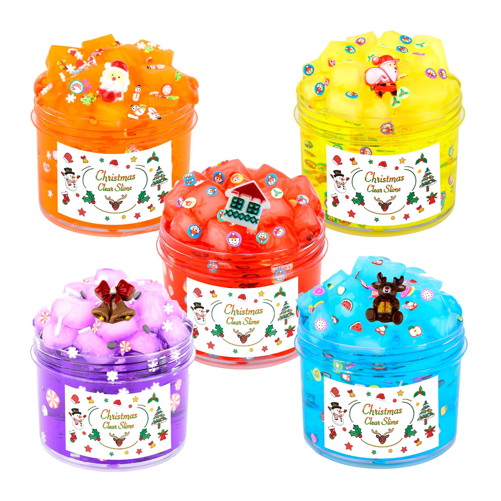 5 Pack Jelly Cube Slime Kit, Super Soft and Non-Sticky Crystal Slime for Kids, Stress Relief Toy, Great Party Favors for Girl Boys, Goodie Bag Fillings, Fidget Toy for Ages 3+