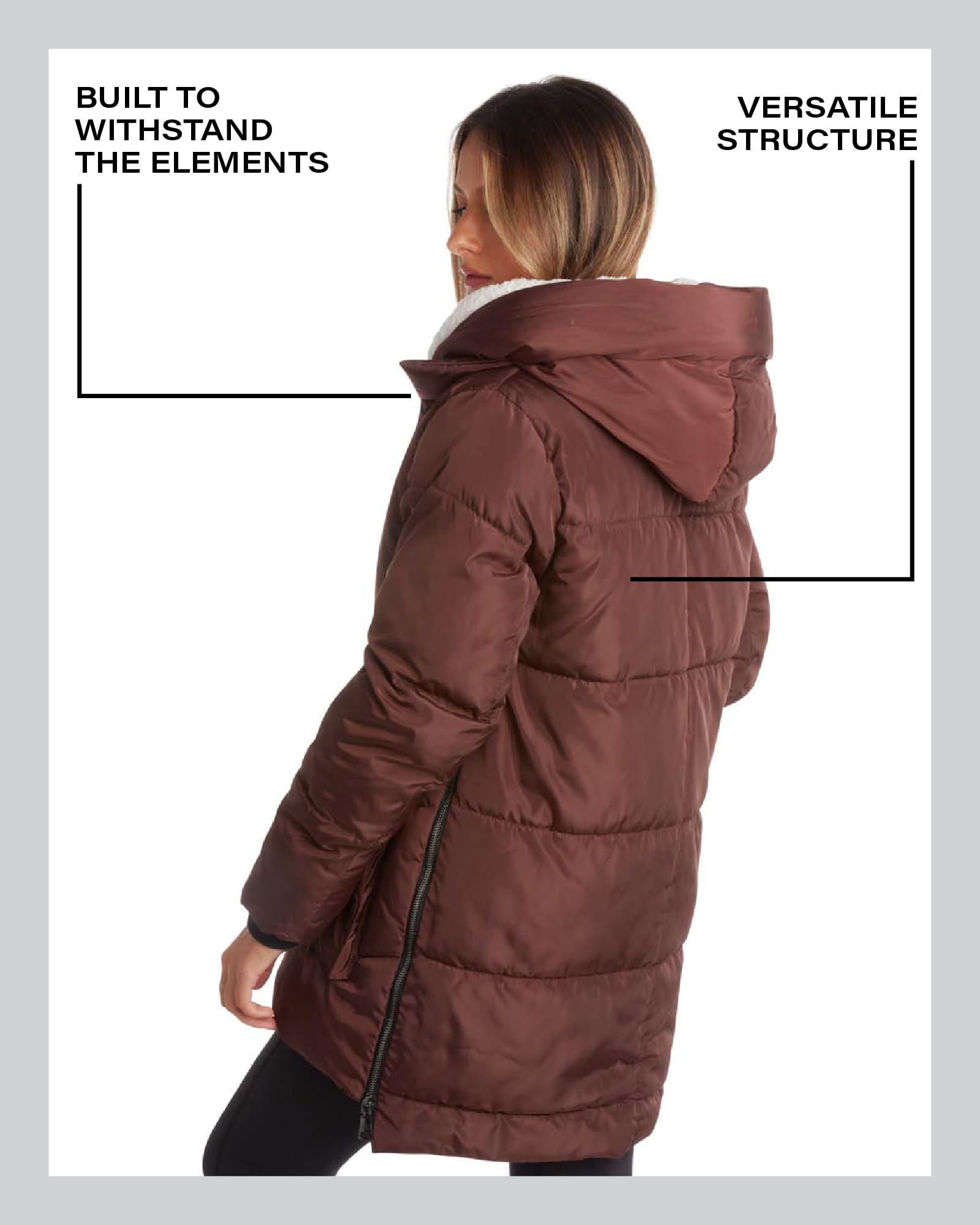 Steve Madden Women's Long Parka - Insulated Quilted Puffer Winter Coat for Women with Faux Sherpa Hood (Sizes: S-XL), Size Medium, Brown
